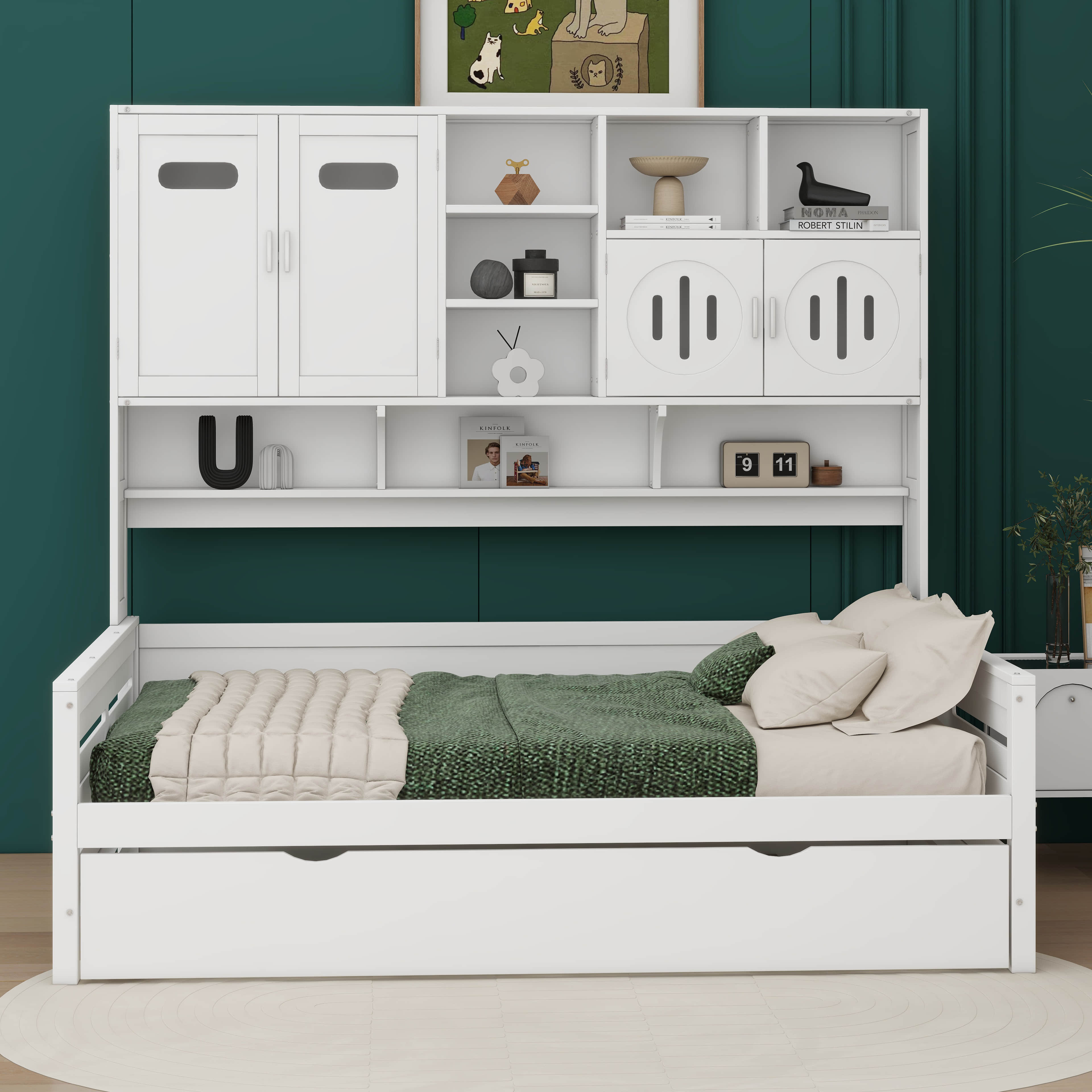 Red Barrel Studio Stella Full Daybed Frame With All-In-One Cabinets ...