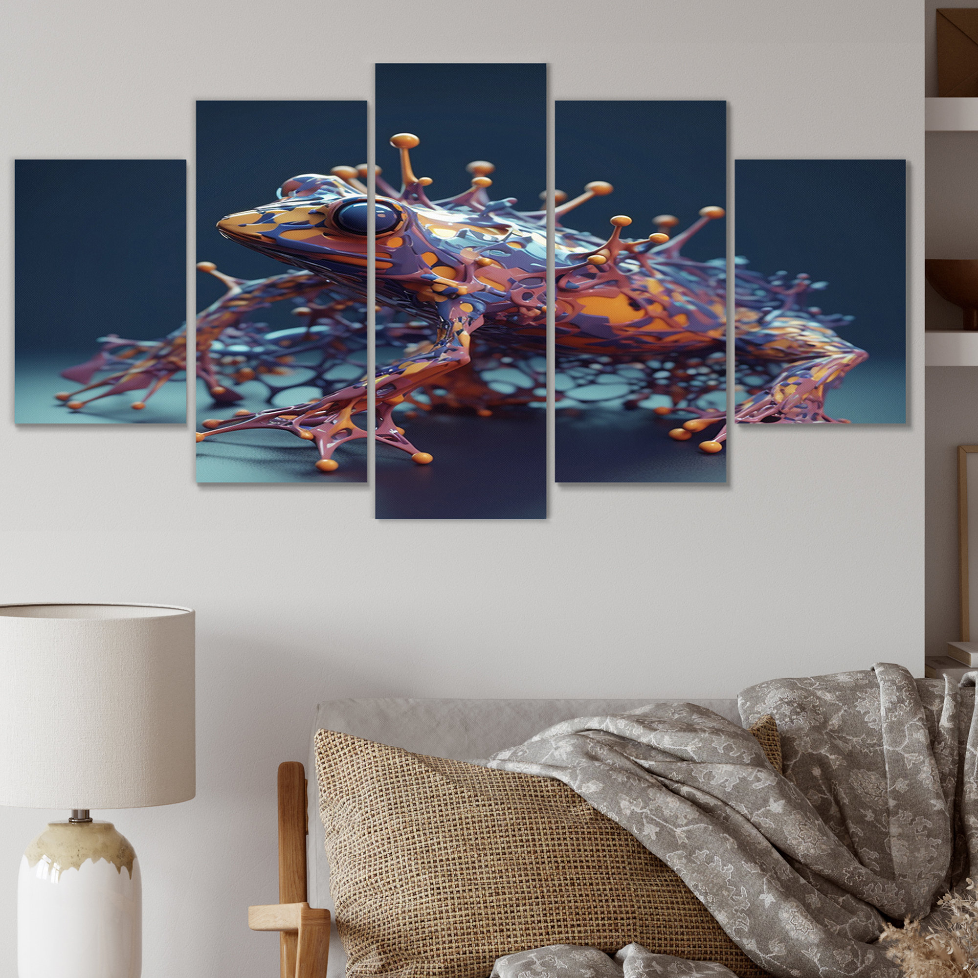 Lark Manor™ 3D Neon Frog - Animal Frog Canvas Print - 5 Panels | Wayfair