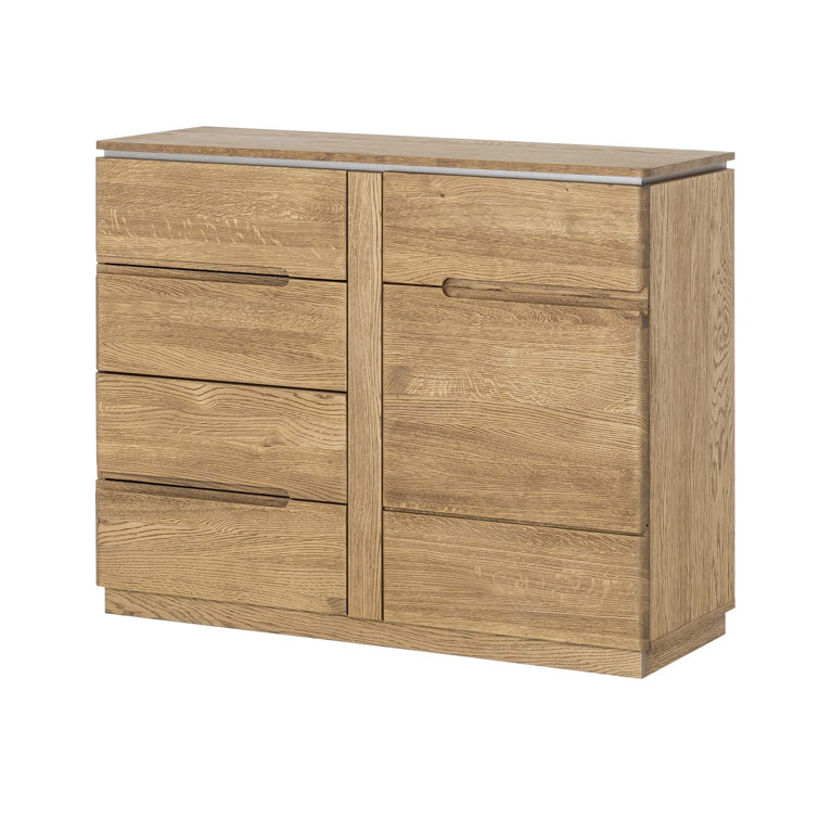 Gracie Oaks Montenegro Solid + Manufactured Oak Wood 1-Door 4-Drawer ...