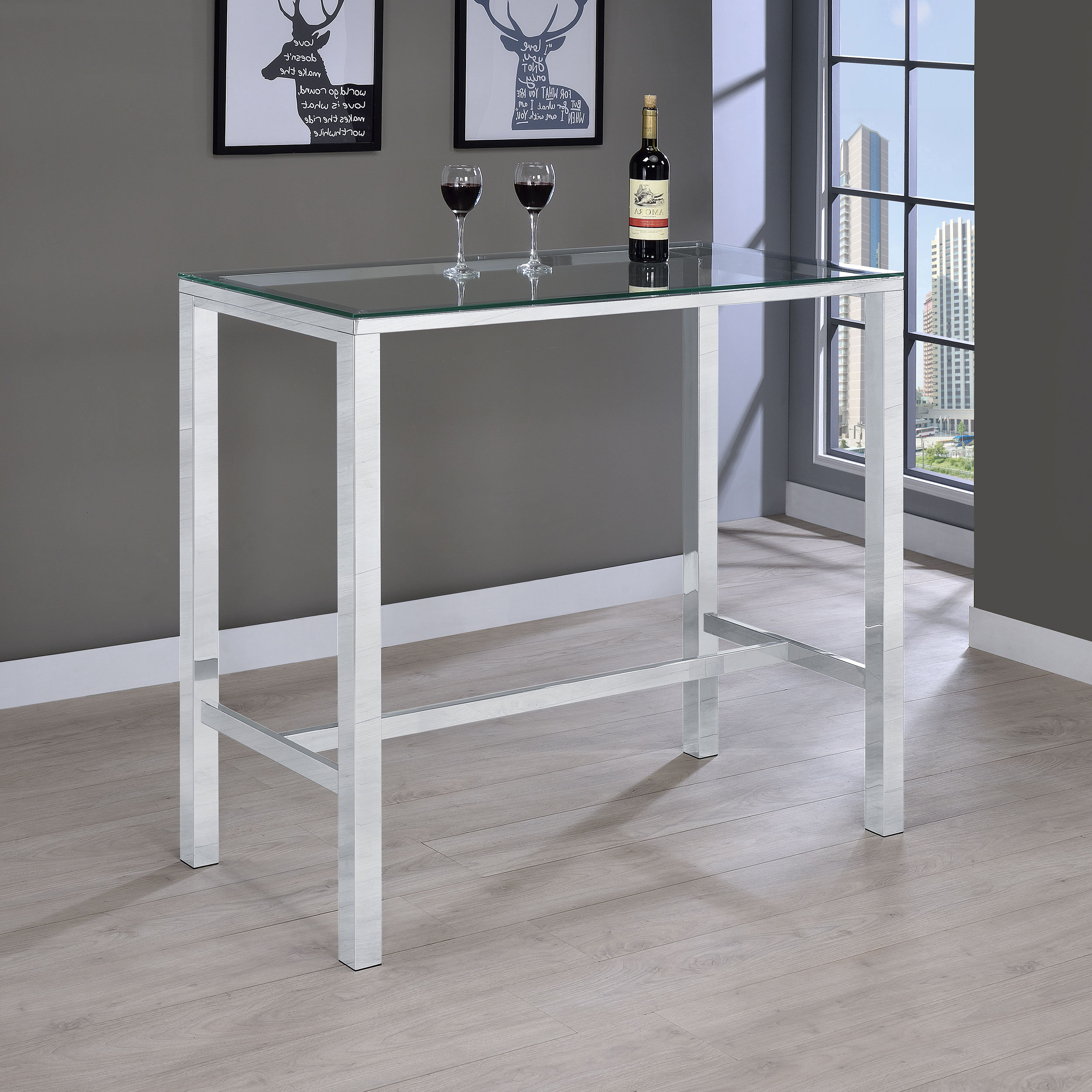 Alma Tolbert Rectangular 47-Inch Glass Top Pub Bar Table Chrome ...