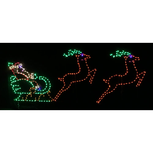 Lori's Lighted D'Lites Medium Santa in Sleigh with 2 Leaping Deer ...