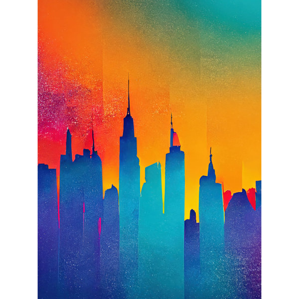 Wee Blue Coo Modern Abstract New York Sunset Skyline - Print | Wayfair ...