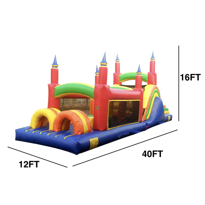 JumpOrange Rainbow 40' x 12' Inflatable Obstacle Course with Slide and ...