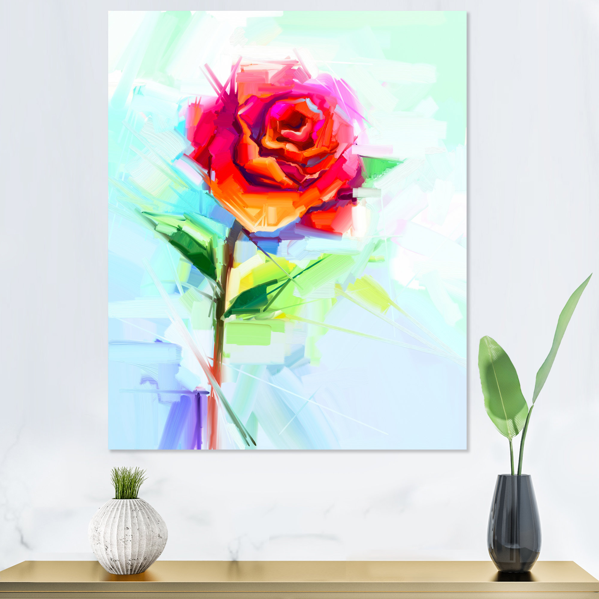 House of Hampton Paintbursh Turquoise Red Rose - Modern & Contemporary ...