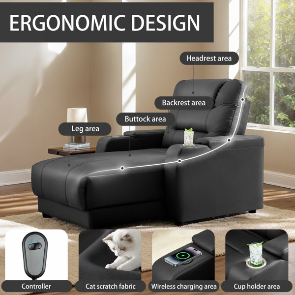 Latitude Run® Modern Electric Power Breathable Faux Leather Reclining ...