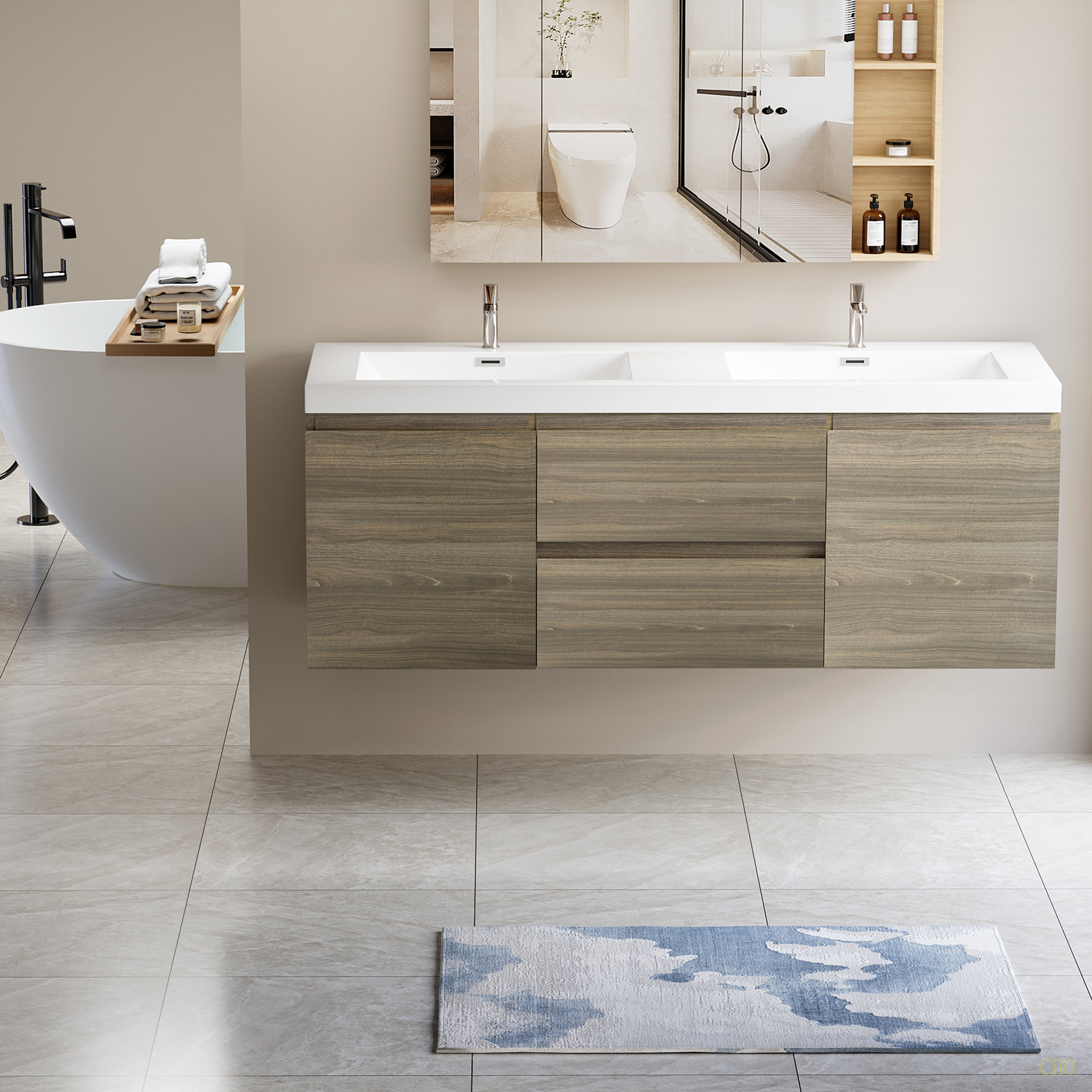 Latitude Run® Floating Bathroom Vanity With Sink, Modern Wall-Mounted ...