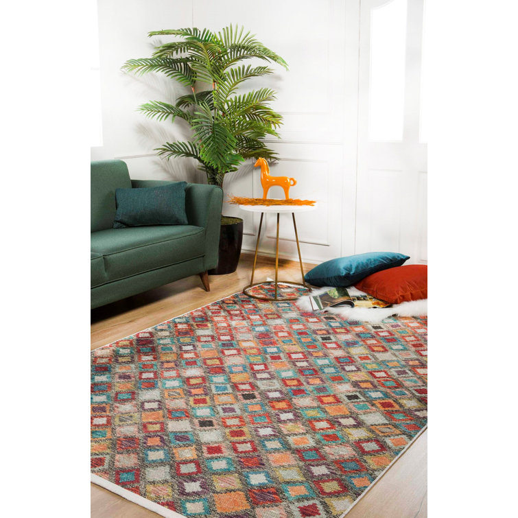 Hargun Usso Geometric Machine Woven Orange Area Rug | Wayfair.co.uk