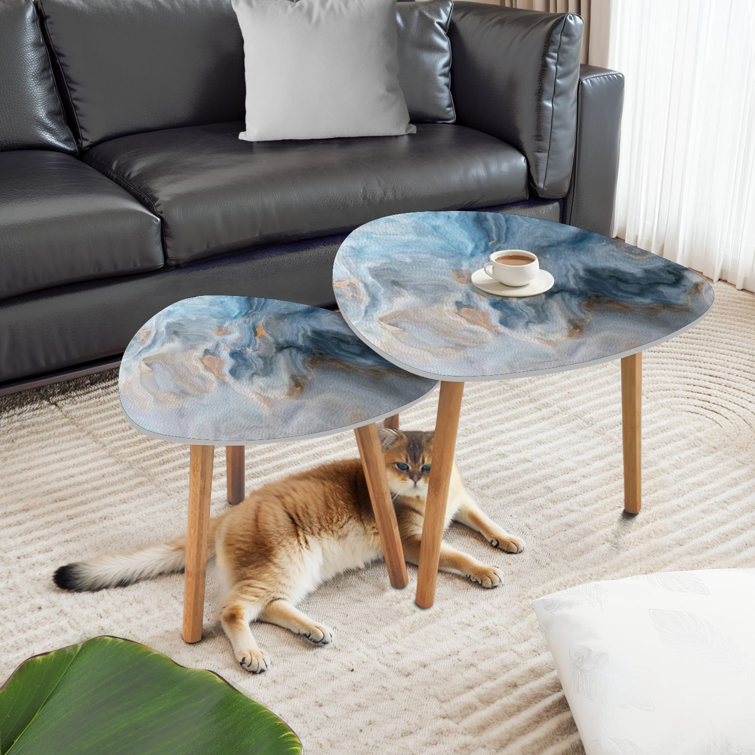 George Oliver Triangle Nesting Coffee Table Set of 2 marble inclusions ...