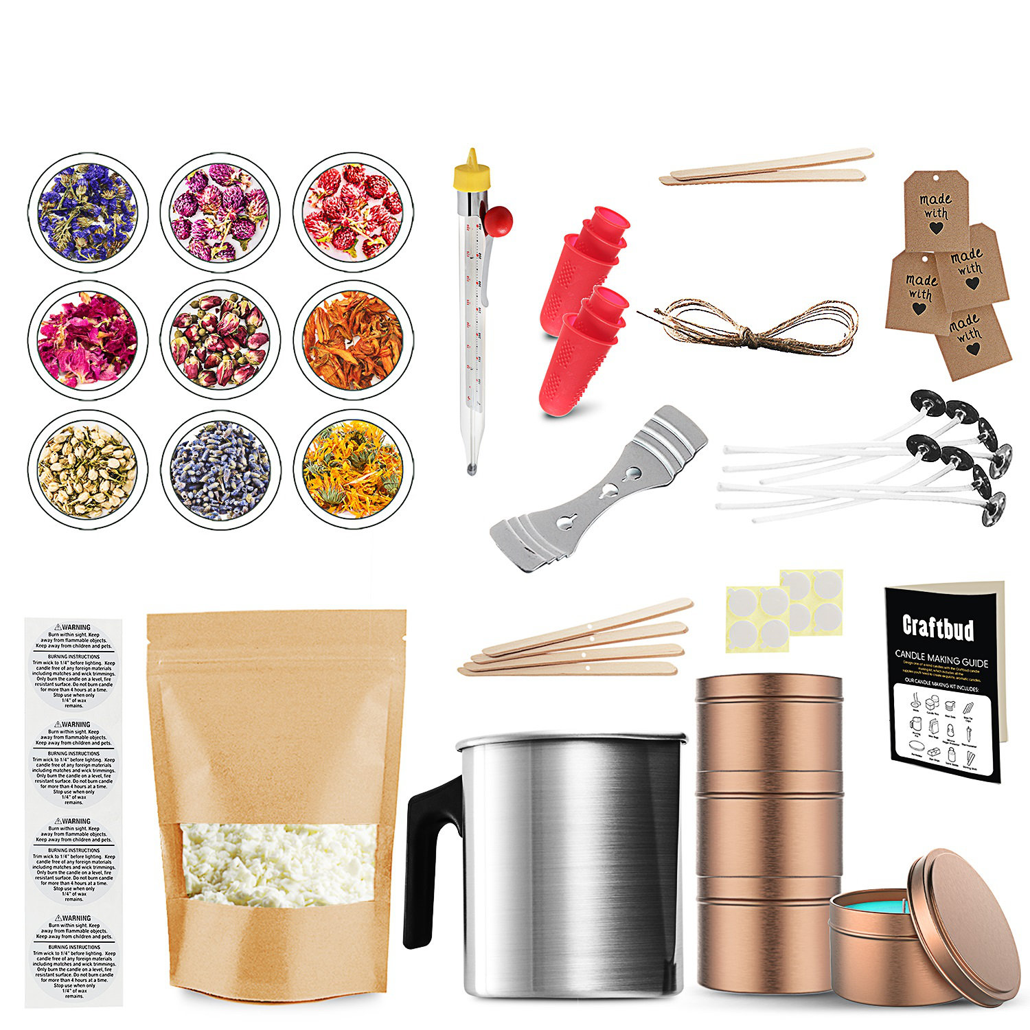 CraftBud 50 Piece Making Kit with Dried Flowers Scented Candle ...