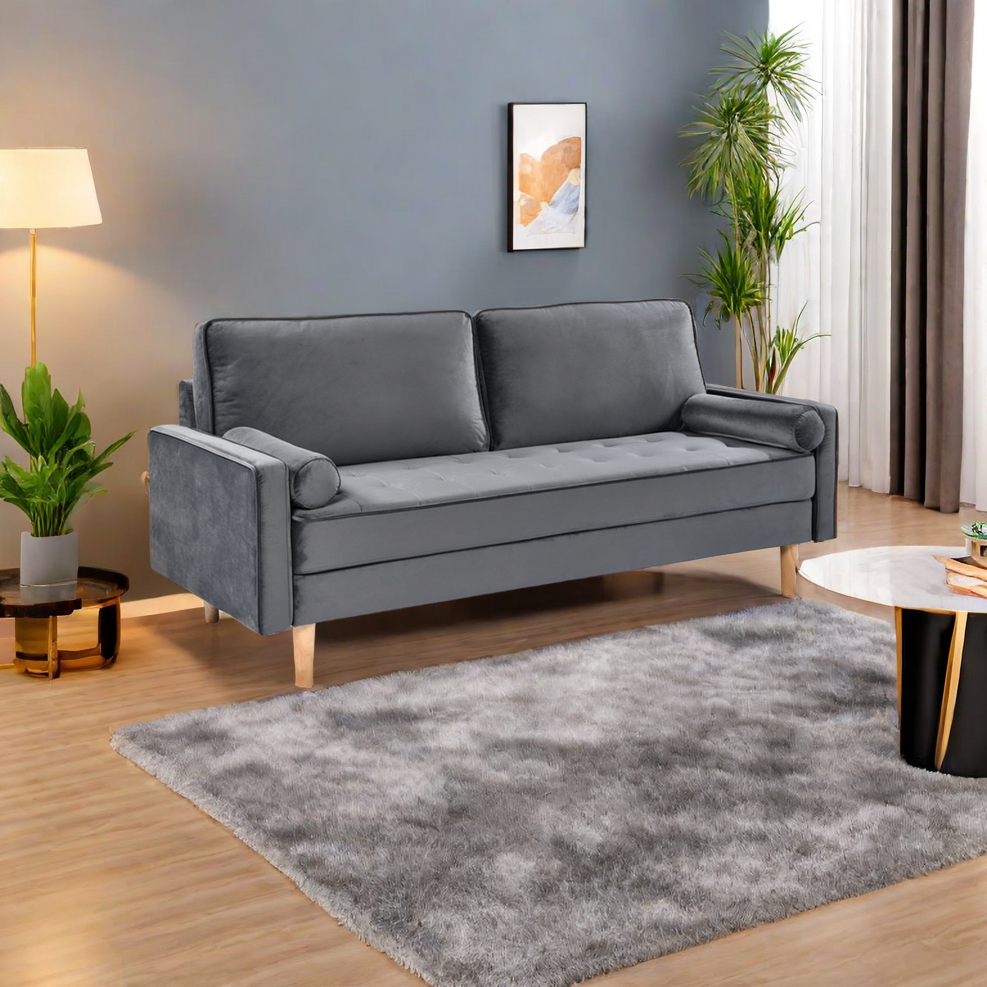 INVOSH Sofa Simple Small House Double Three Person Straight Row ...