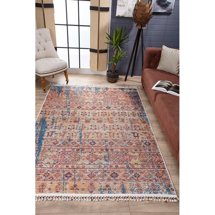 Latitude Vive Emil Medallion Machine Woven Orange Area Rug | Wayfair.co.uk