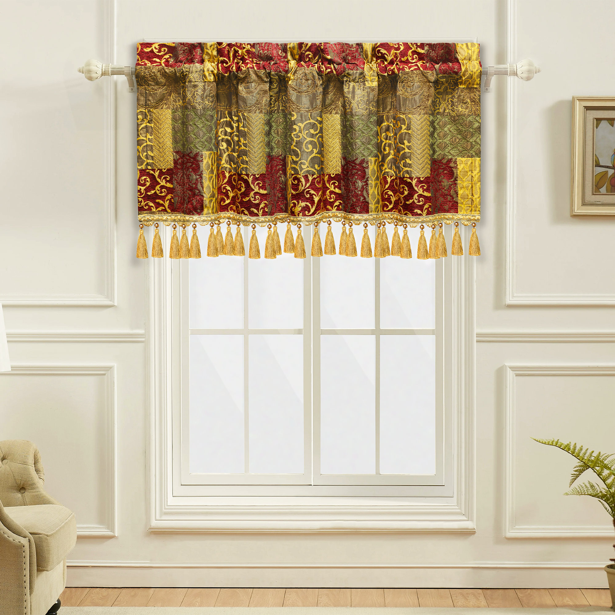 Fleur De Lis Living Patchwork 54'' W Window Valance in Patchwork | Wayfair