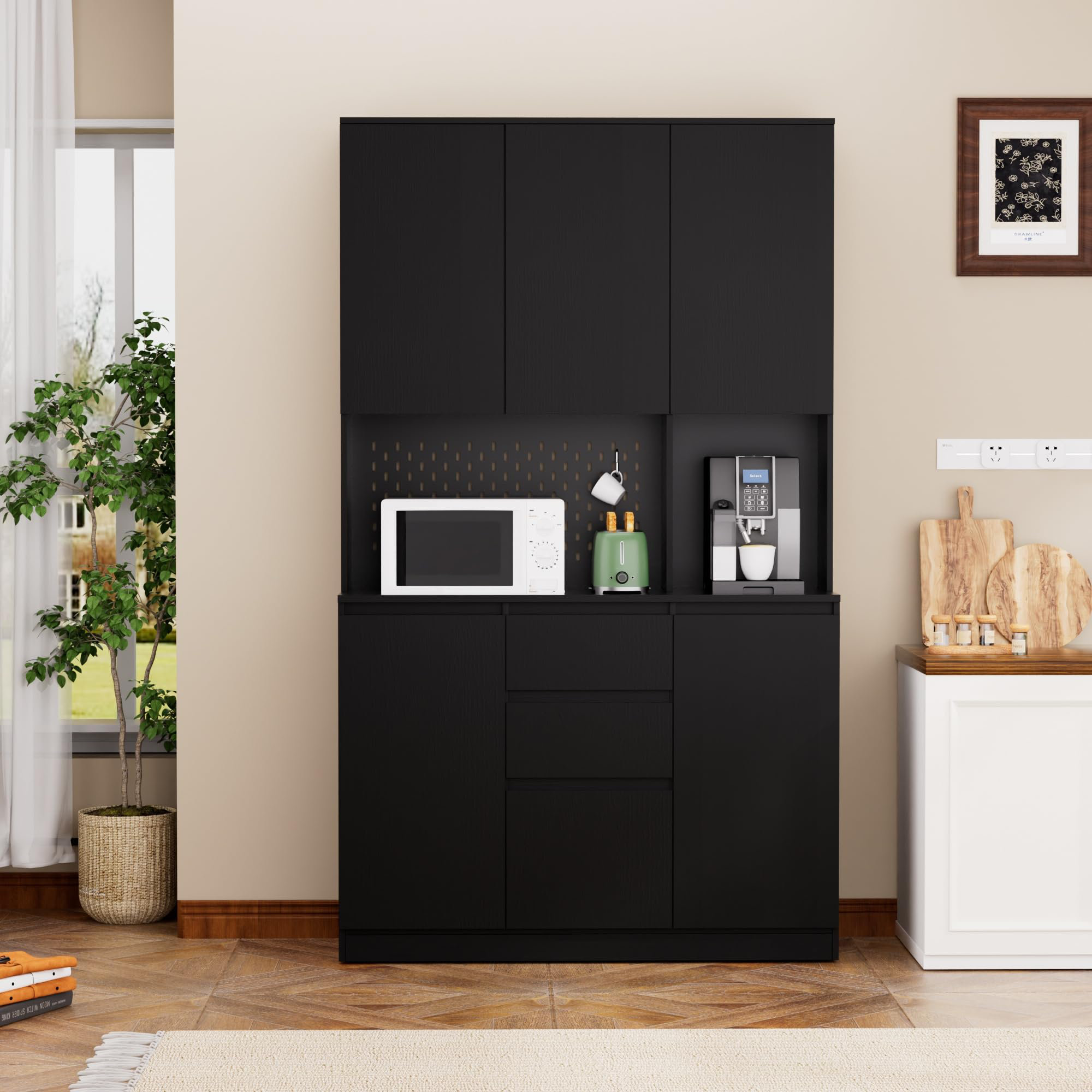 JETEHO 74” Kitchen Pantry Cabinet With Power Outlet, Storage ...