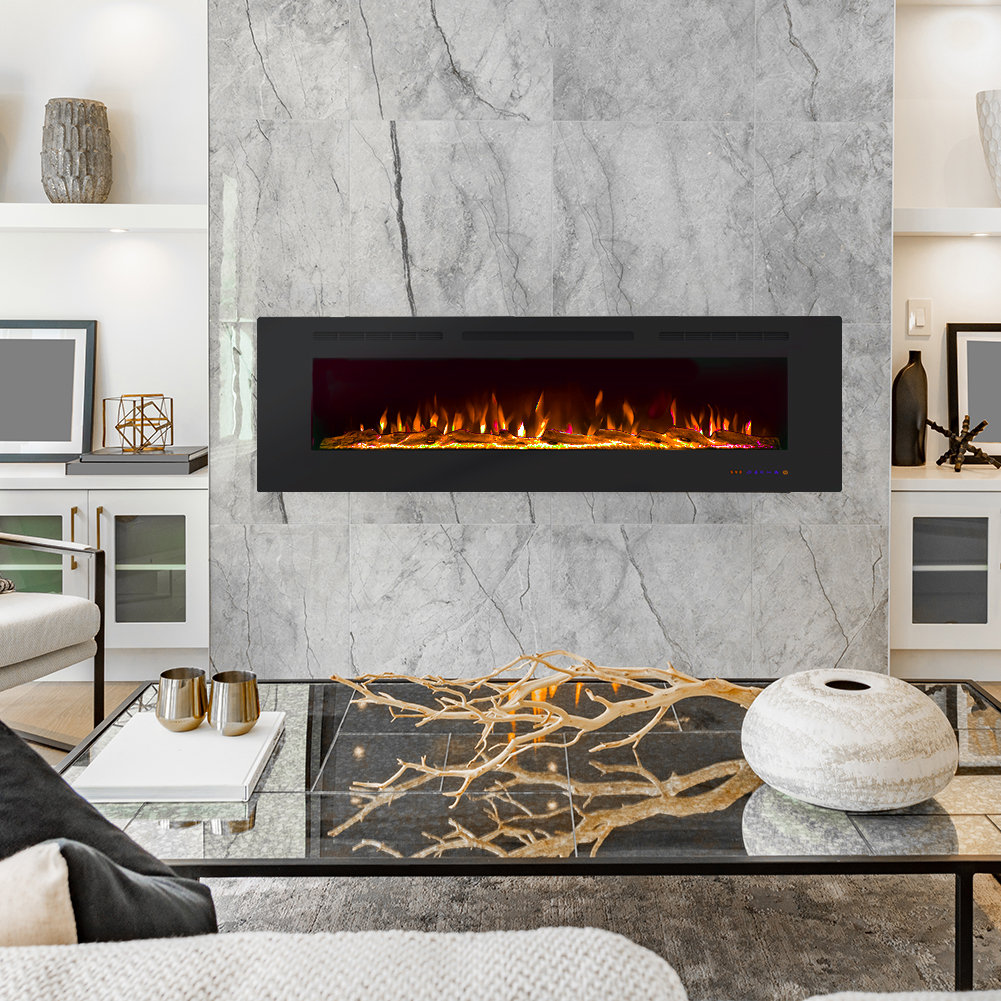 Symple Stuff Modern Wall-Mounted And Recessed Electric Fireplace ...