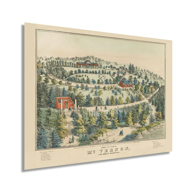 HISTORIC PRINTS " 1859 Bird's Eye View Of Mt Vernon The Home Of George ...