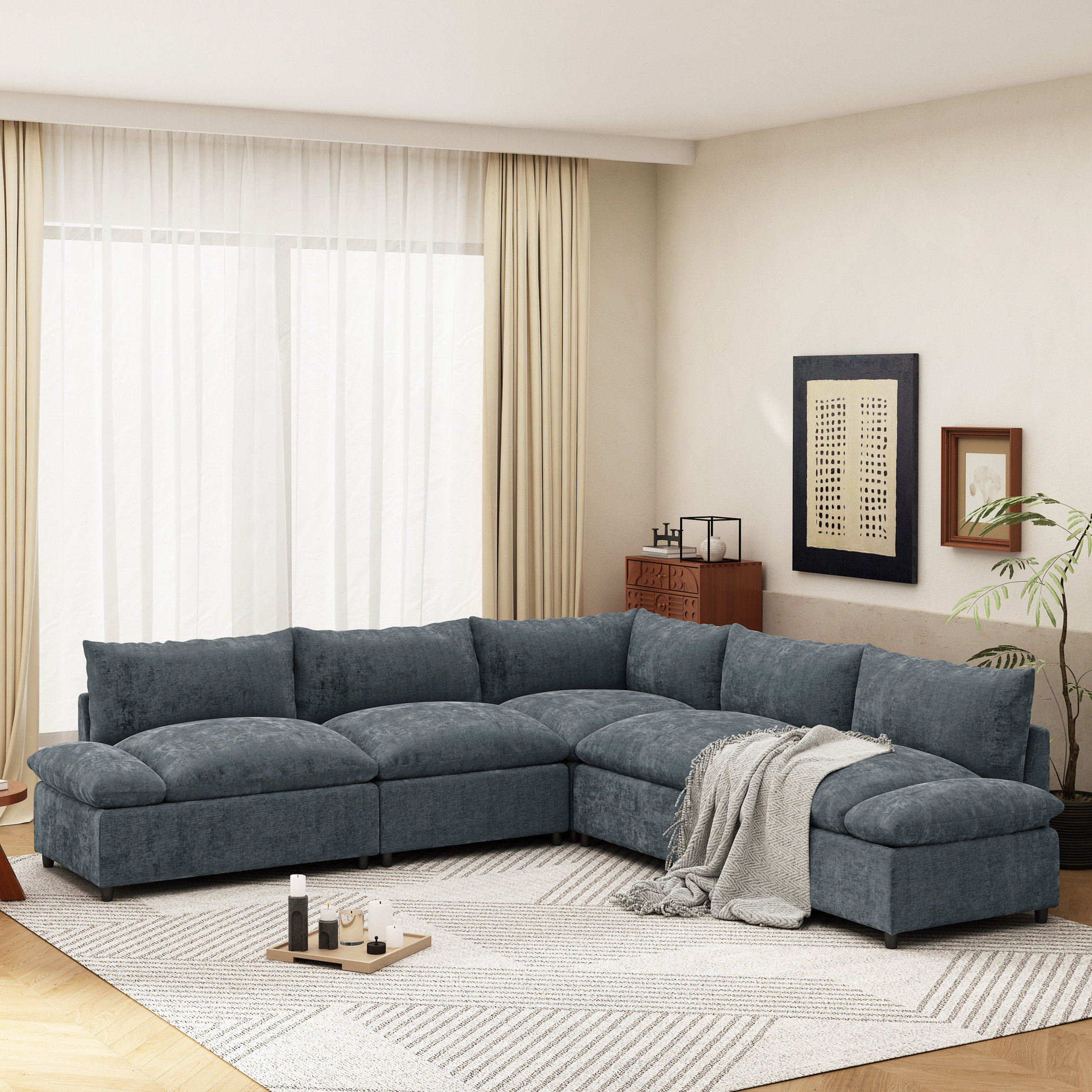 Latitude Run® Sectional Sofa, 115.5" Modular Sectional Sofa In Deep ...