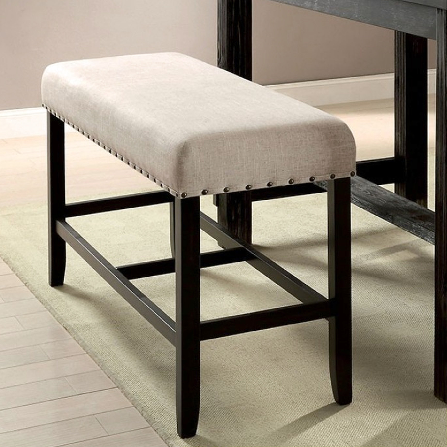 Ophelia & Co. Antique Black Trim Counter Height Bench With Beige Seat ...