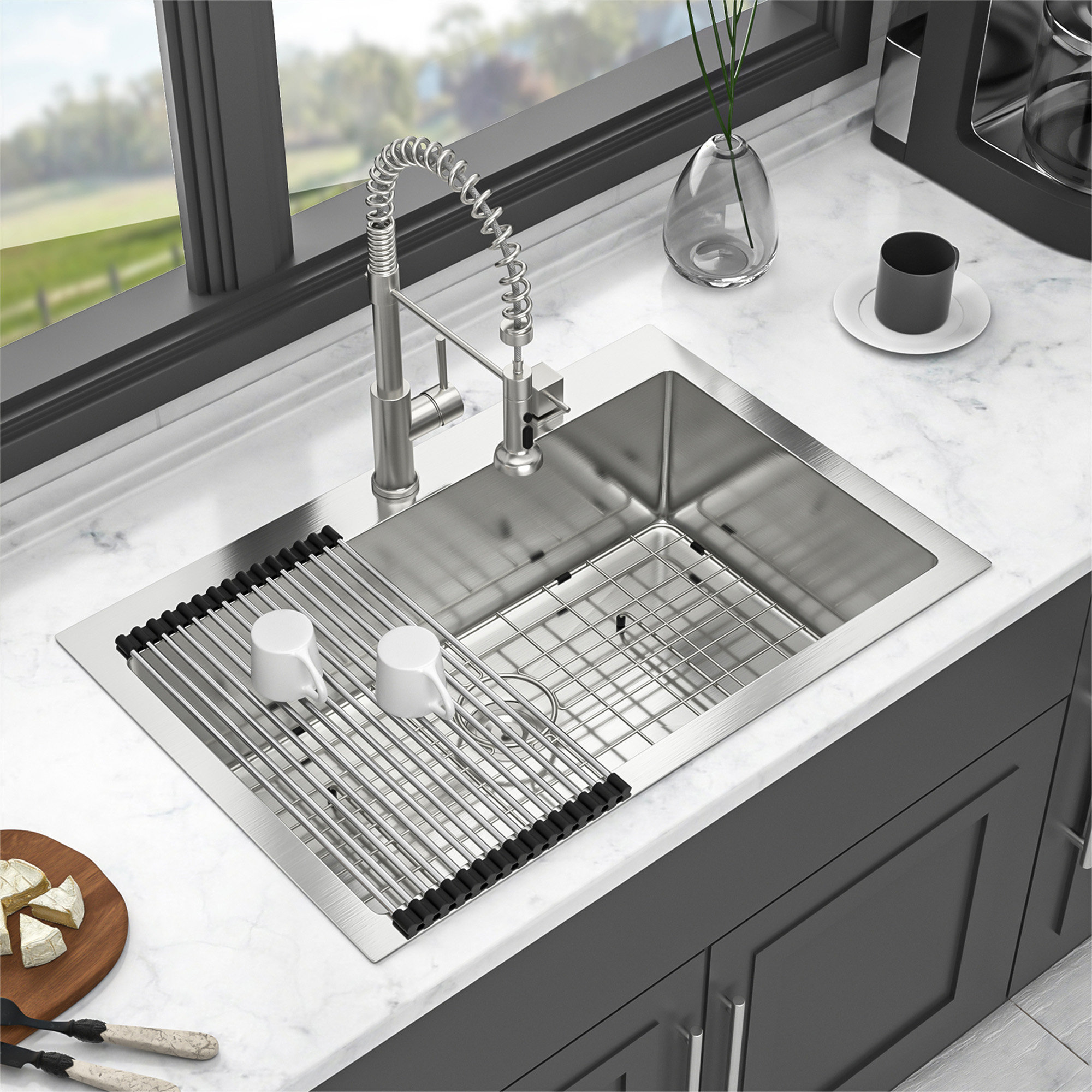 HLILish 33X22 Inch Kitchen Sink Drop-In 16 Gauge Stainless Steel Single ...