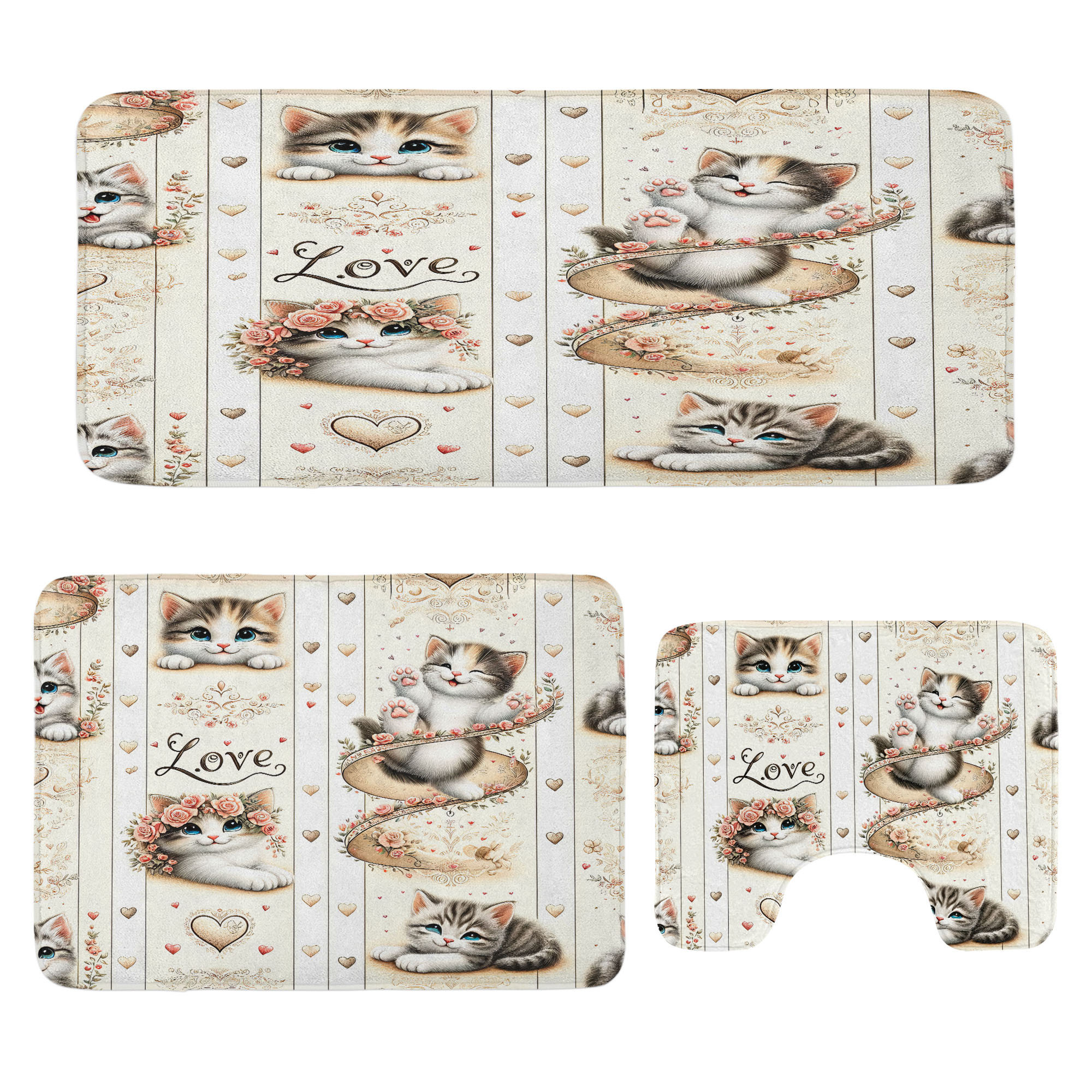 East Urban Home Cat Bathroom Rug Set 3 Pieces U-Shape & Rectangle Mats ...