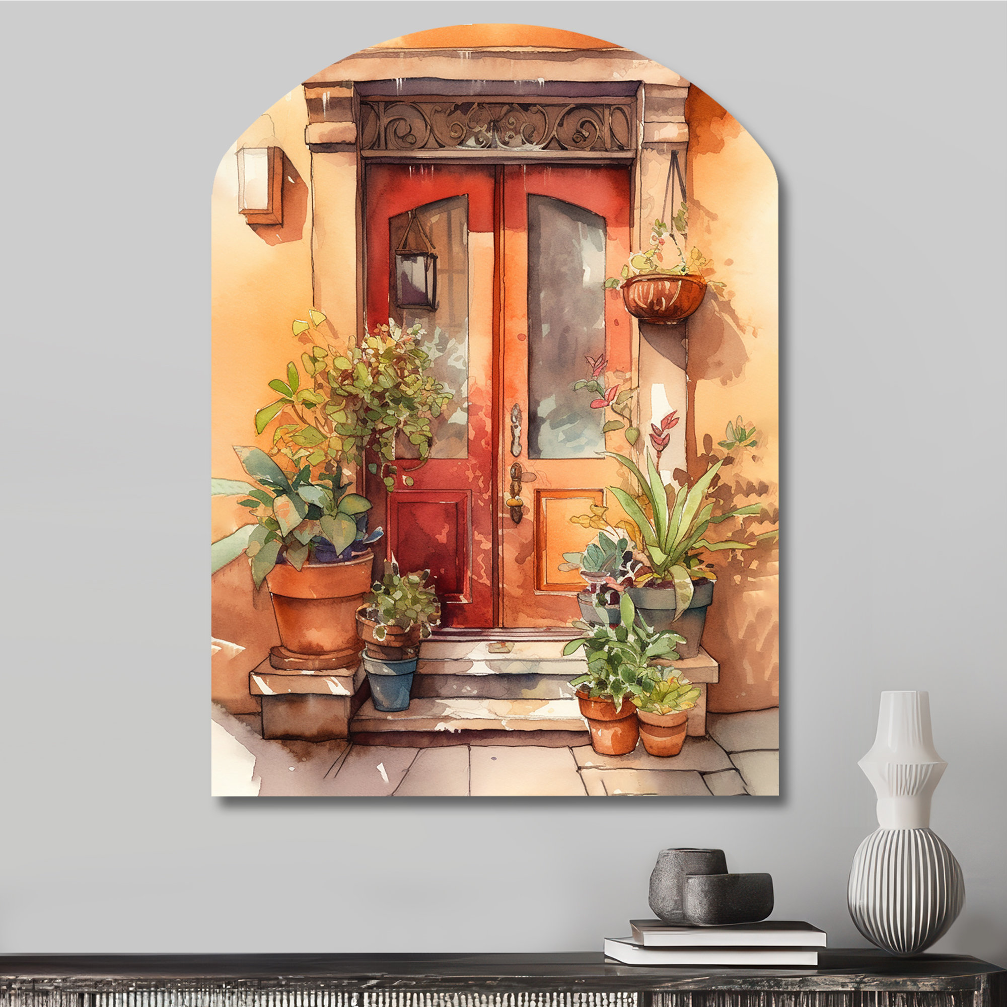 Design Art Red And Beige Garden Door Gateway - Farm Door Floral Arch ...