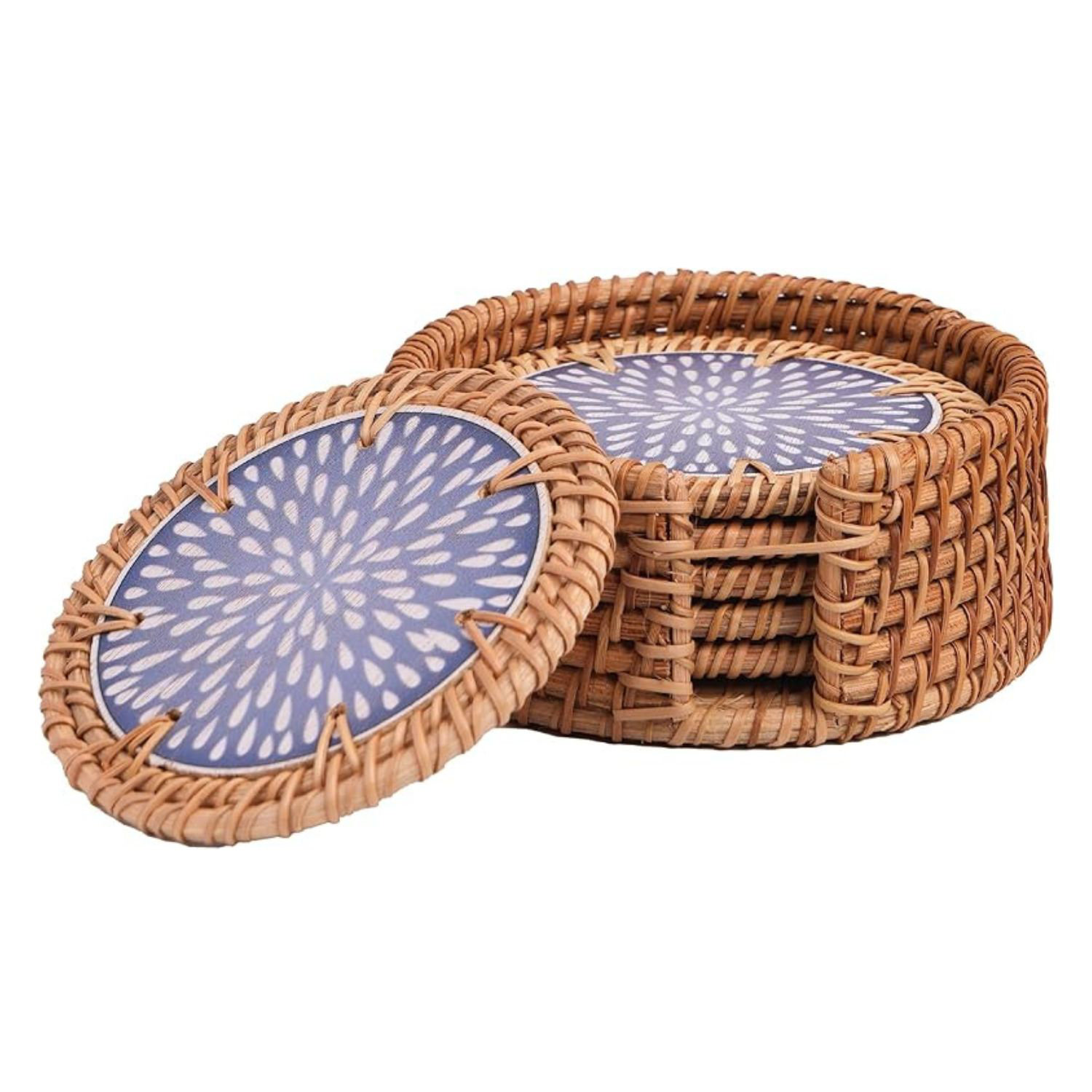 HAPIAM 6-Piece Rattan Coaster Set with Holder | Wayfair