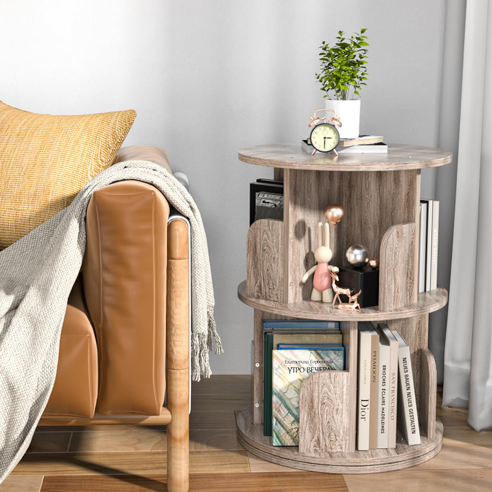 Millwood Pines Small Rotating Bookshelf, 2 Tier Revolving Bookcase 360 ...
