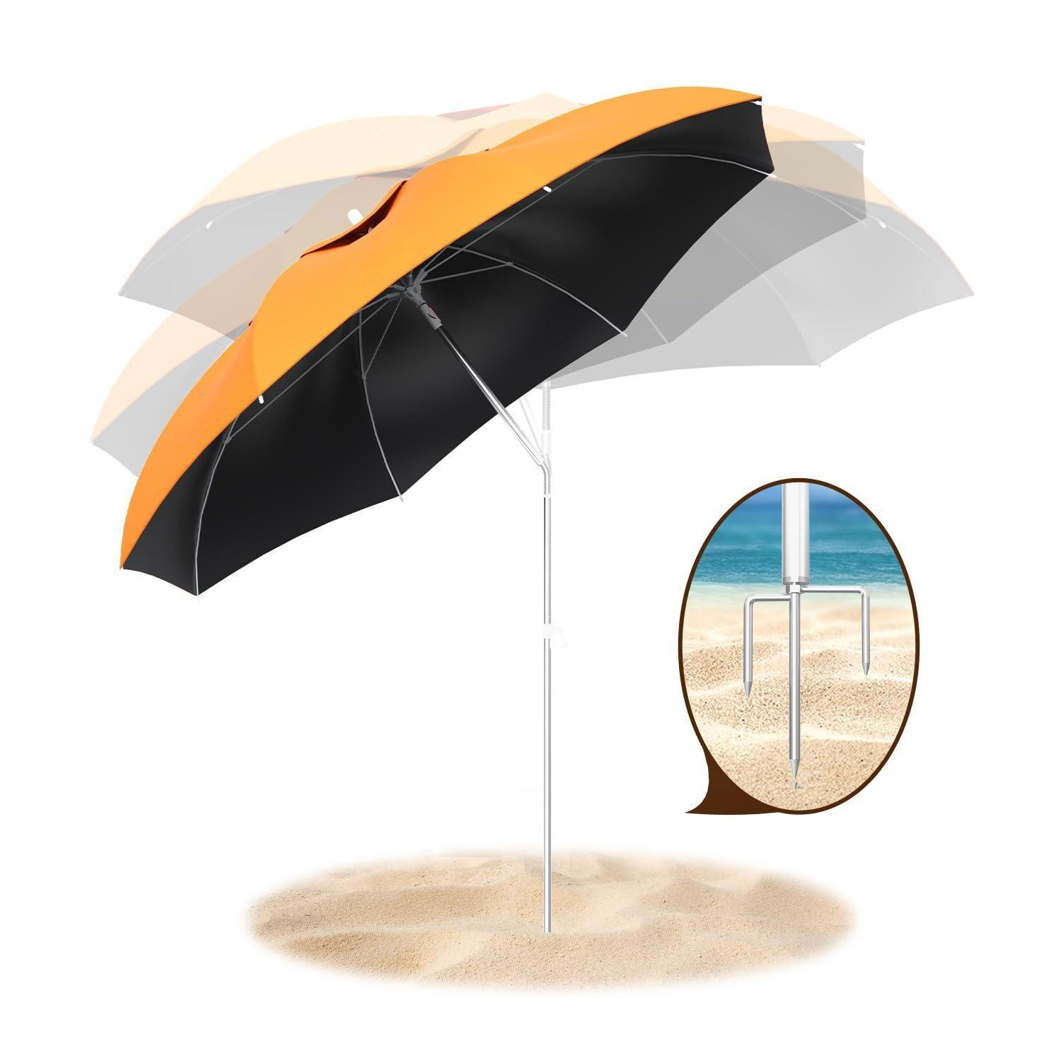 Arlmont & Co. Portable Beach Umbrella With Sand Anchor & Carry Bag, 6 ...