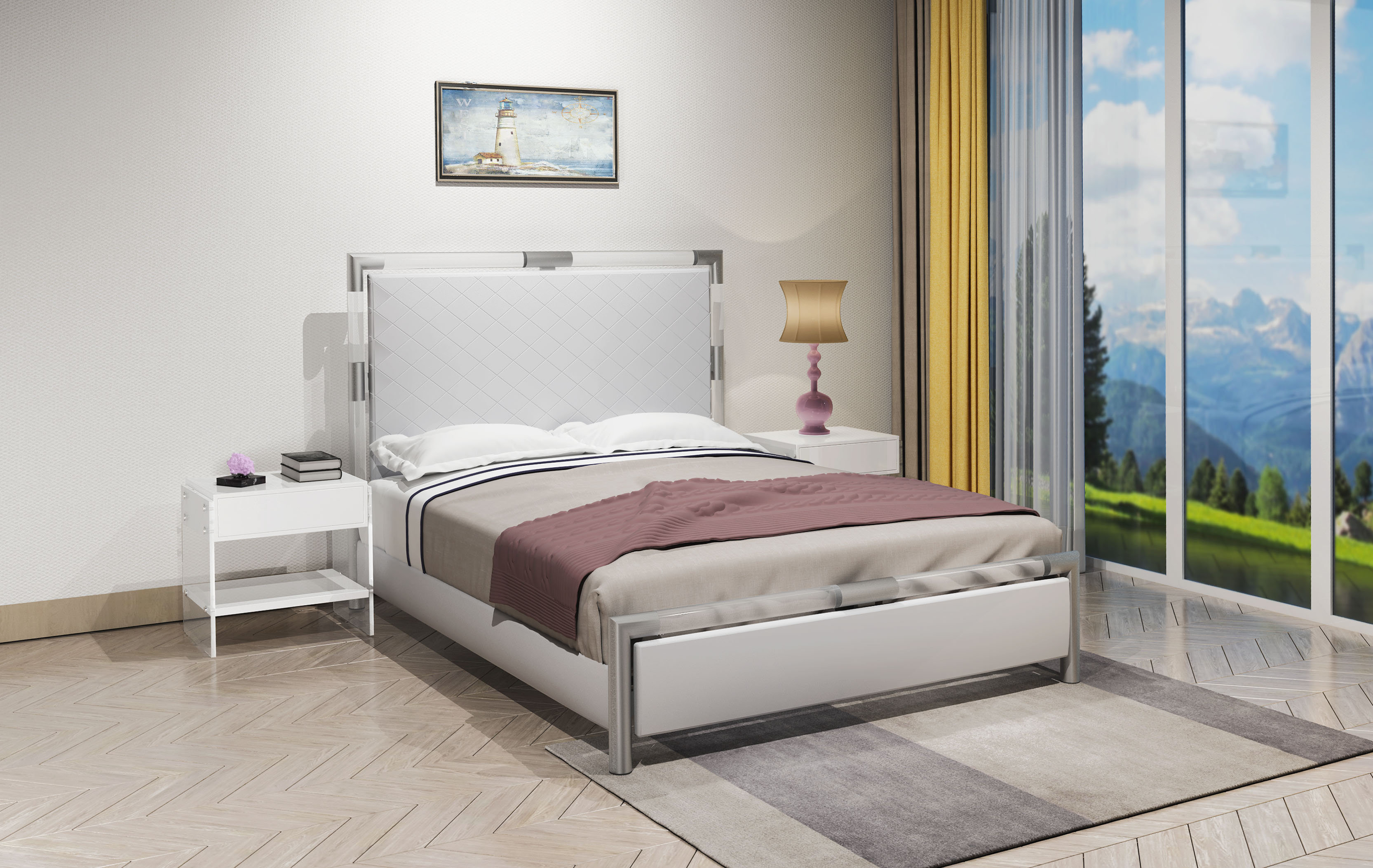 Orren Ellis Yitzy Upholstered Queen Bed w/ Solid Acrylic and Brushed ...