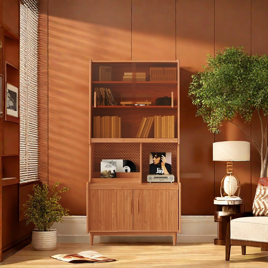 Parttlion Japanese style solid wood glass bookcase | Wayfair