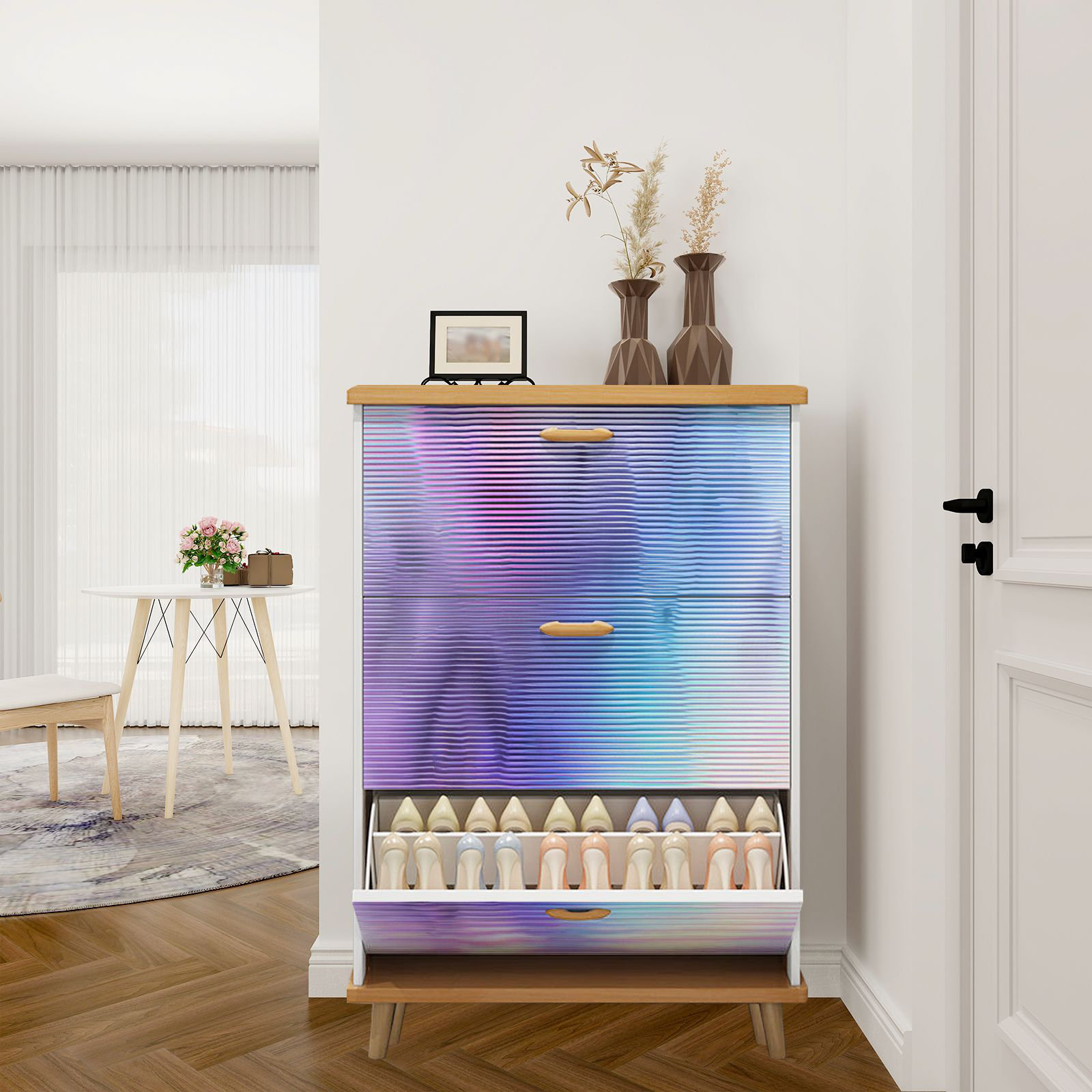 Brayden Studio® Shoe Storage Cabinet with 3 Flip Drawers for ...