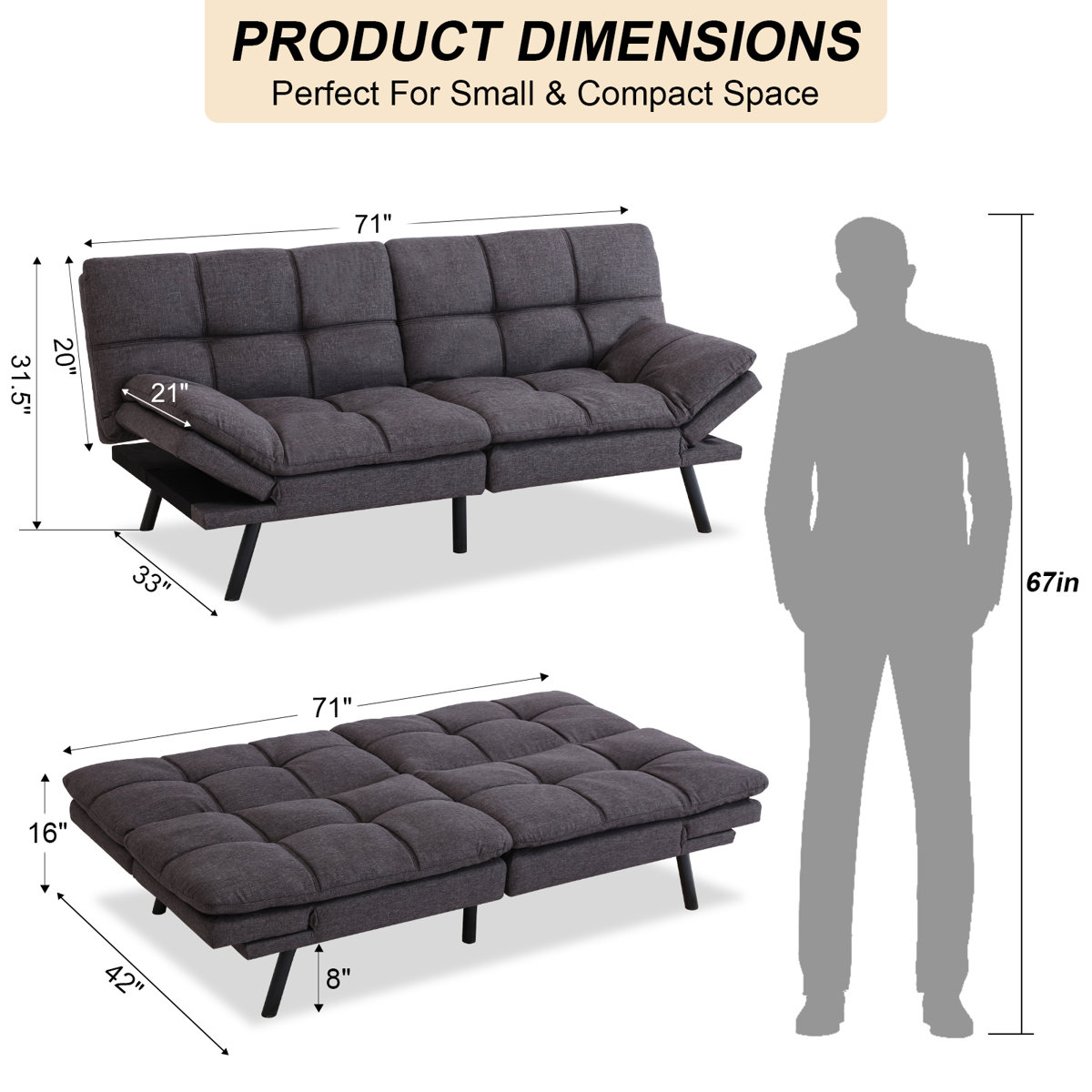 George Oliver Oppelo 71'' Upholstered Convertible Sofa, Twin Sleeper ...