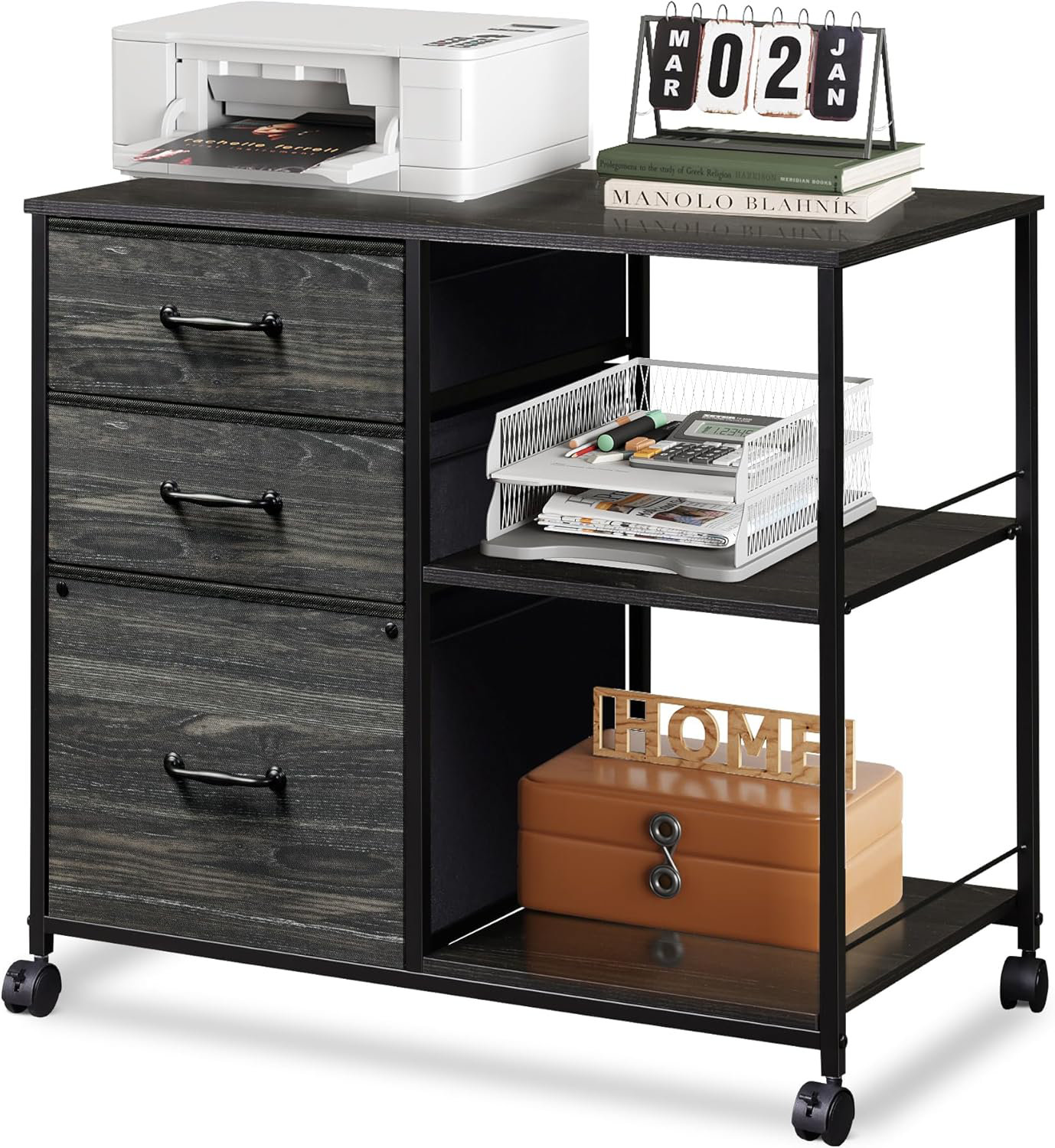 Ebern Designs 3 Drawer Mobile File Cabinet, Rolling Printer Stand with ...