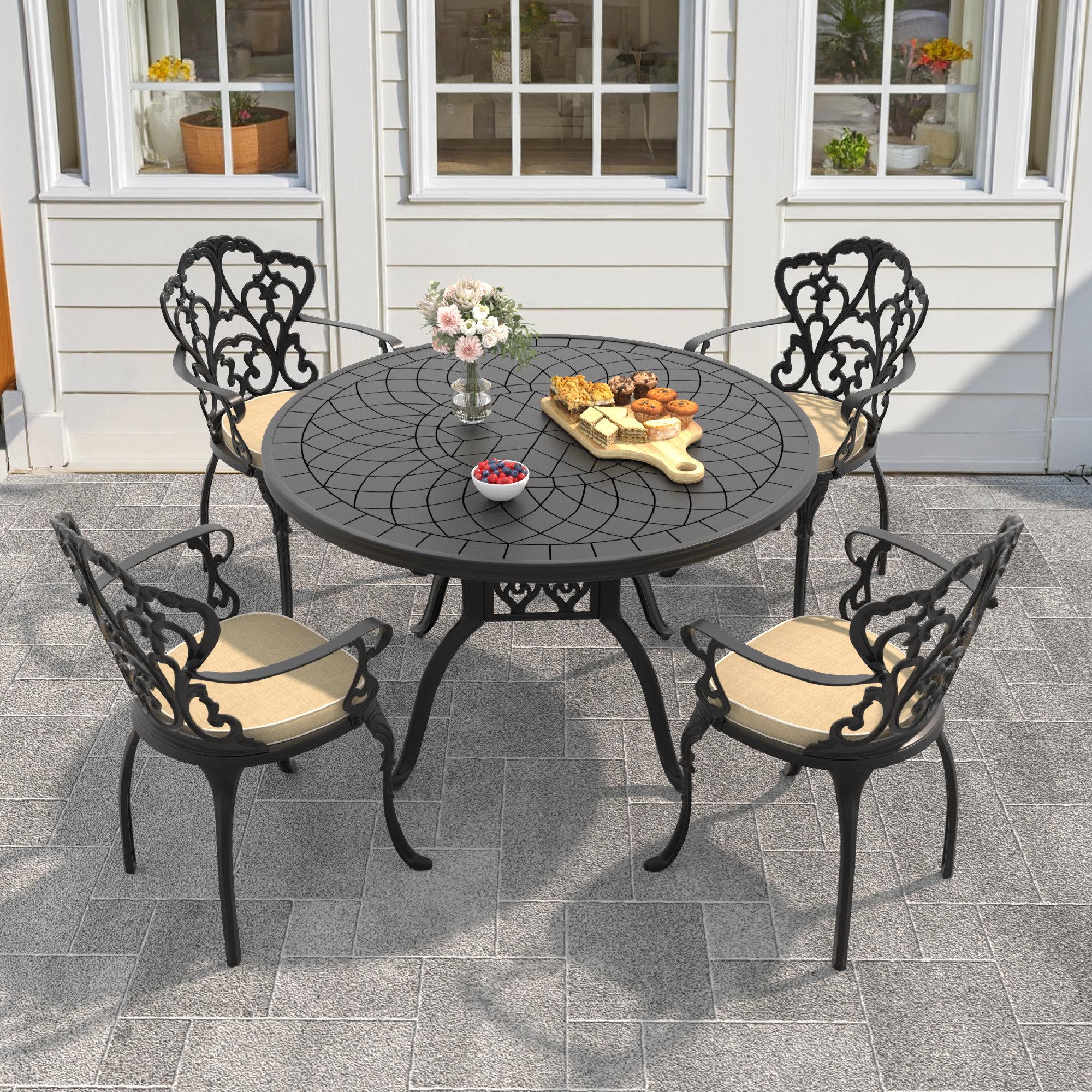 World Menagerie Turnhouse 47.24 -inch Round Table Cast Aluminum Outdoor ...