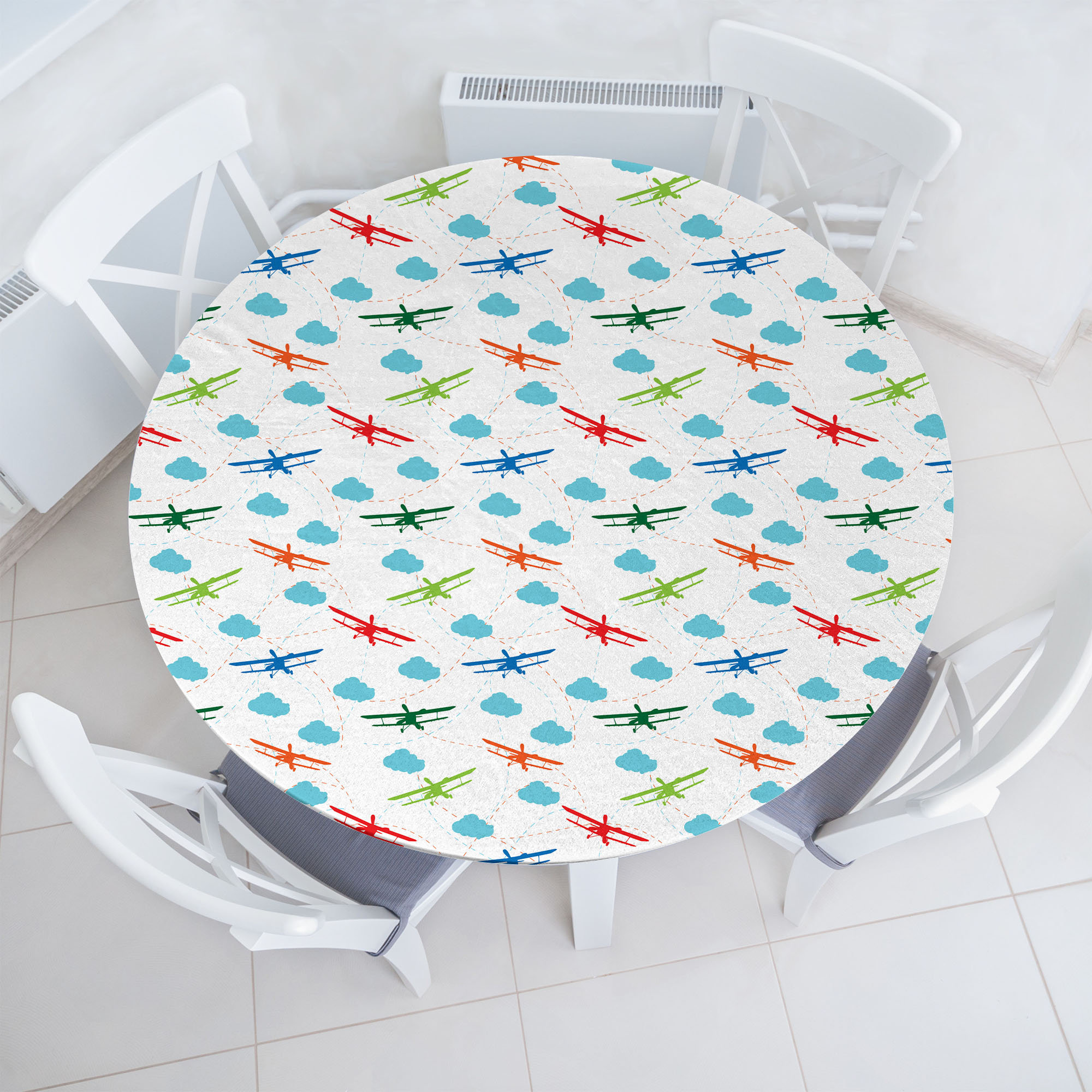 Bungalow Rose Airplane Fitted Round Tablecloth Diameter Multicolor ...