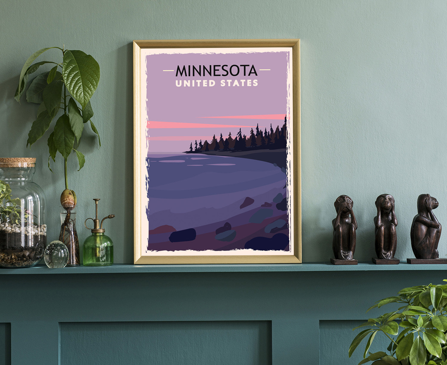 Trinx Minnesota Retro Style State Travel Poster, Vintage Unframed Print ...