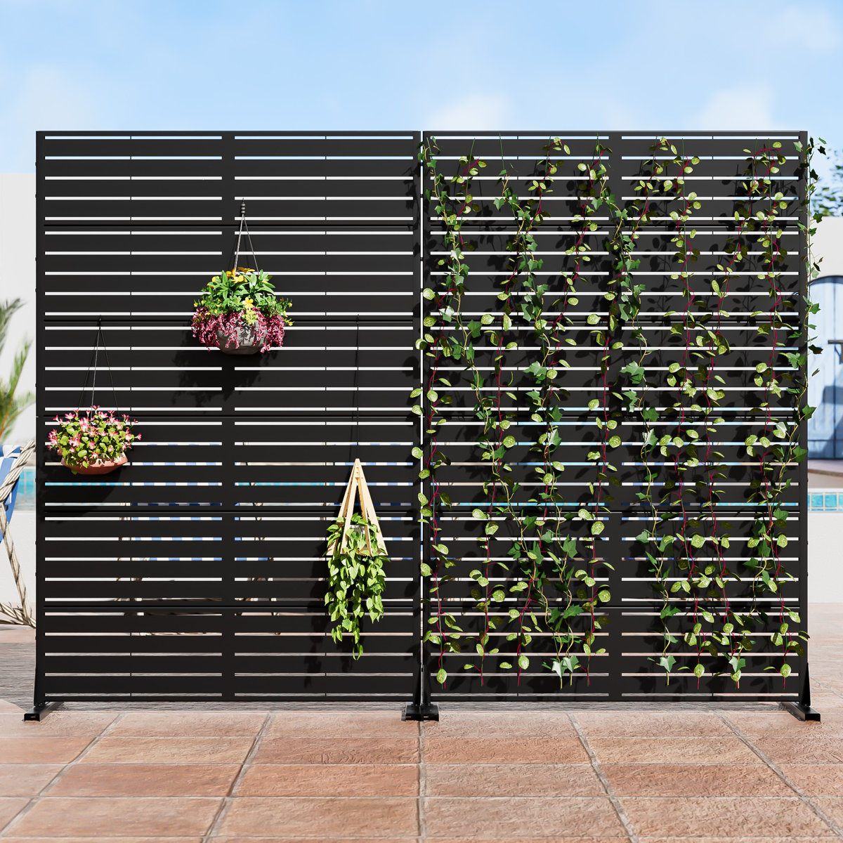 Dovelina Metal 72" x 47" Privacy Metal Screen Fence Panel Set of 2 ...