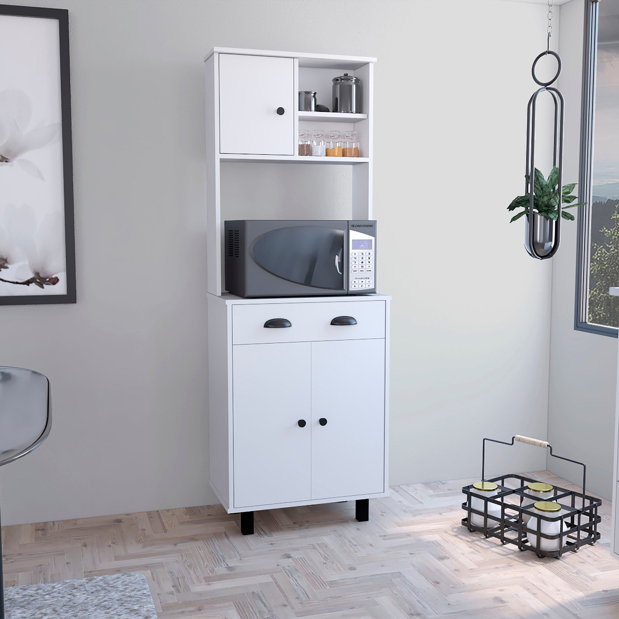 Ebern Designs Kitchen Pantry Naomi, Kitchen, White / Black | Wayfair