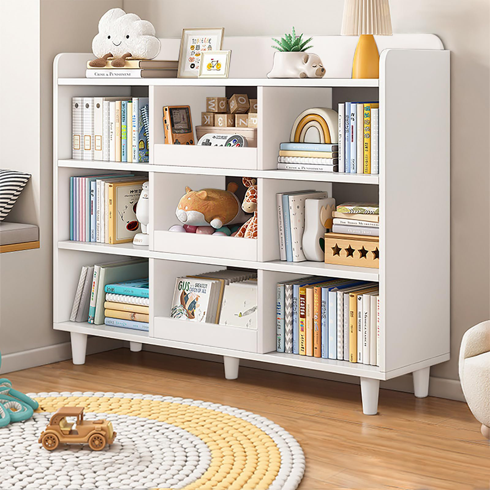 Latitude Run® Wooden Cube Bookcase With Legs - 3-Tier Open Shelf ...