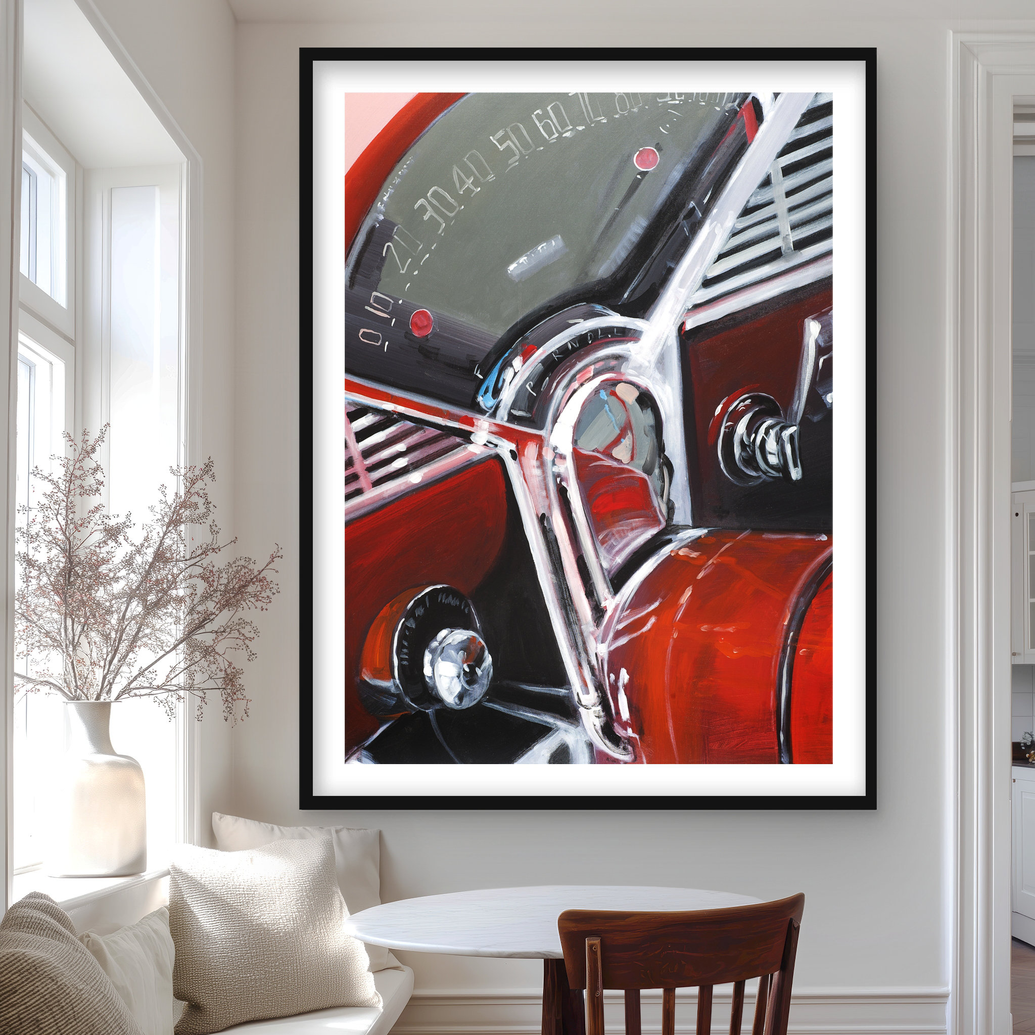 Lark Manor™ Vintage Red Car Dashboard Print - Framed Matted Home Decor ...