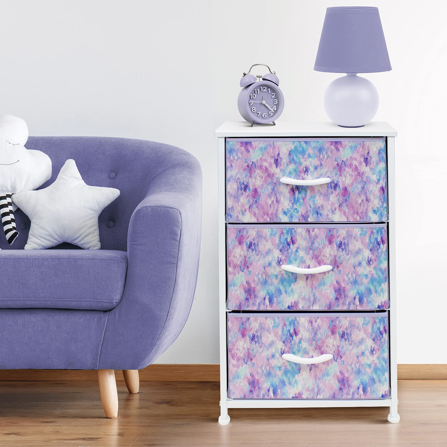 Sorbus 3 Drawers Nightstand with Steel Frame and Wood Top in Tie Dye ...