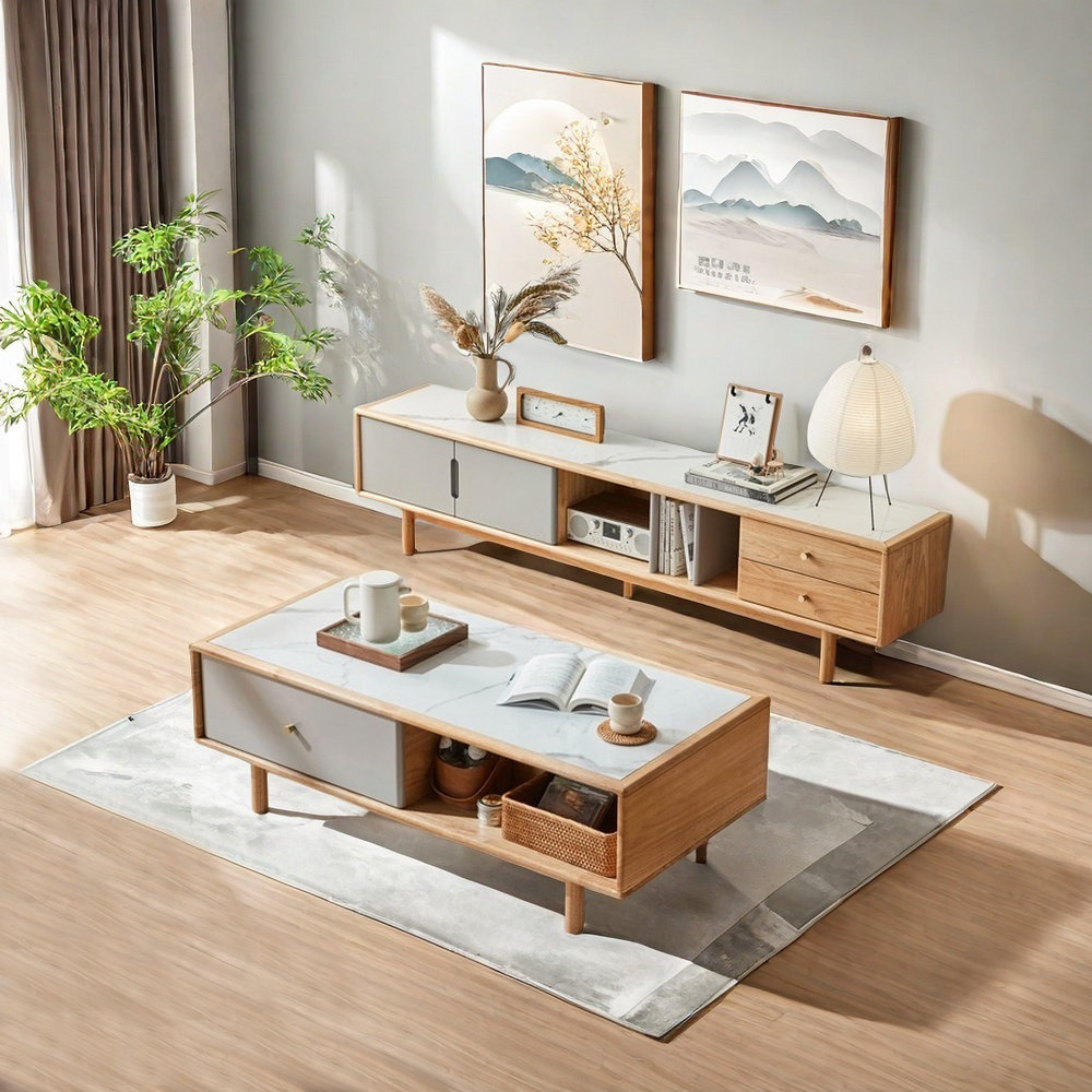 Finaewg Minimalist style TV stand paired with coffee table - Wayfair Canada