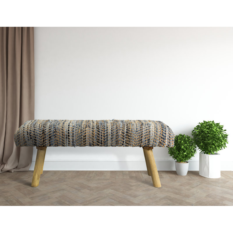 Evette Rios Modern Boho Blue/Brown Handmade Striped Upholstered Accent ...