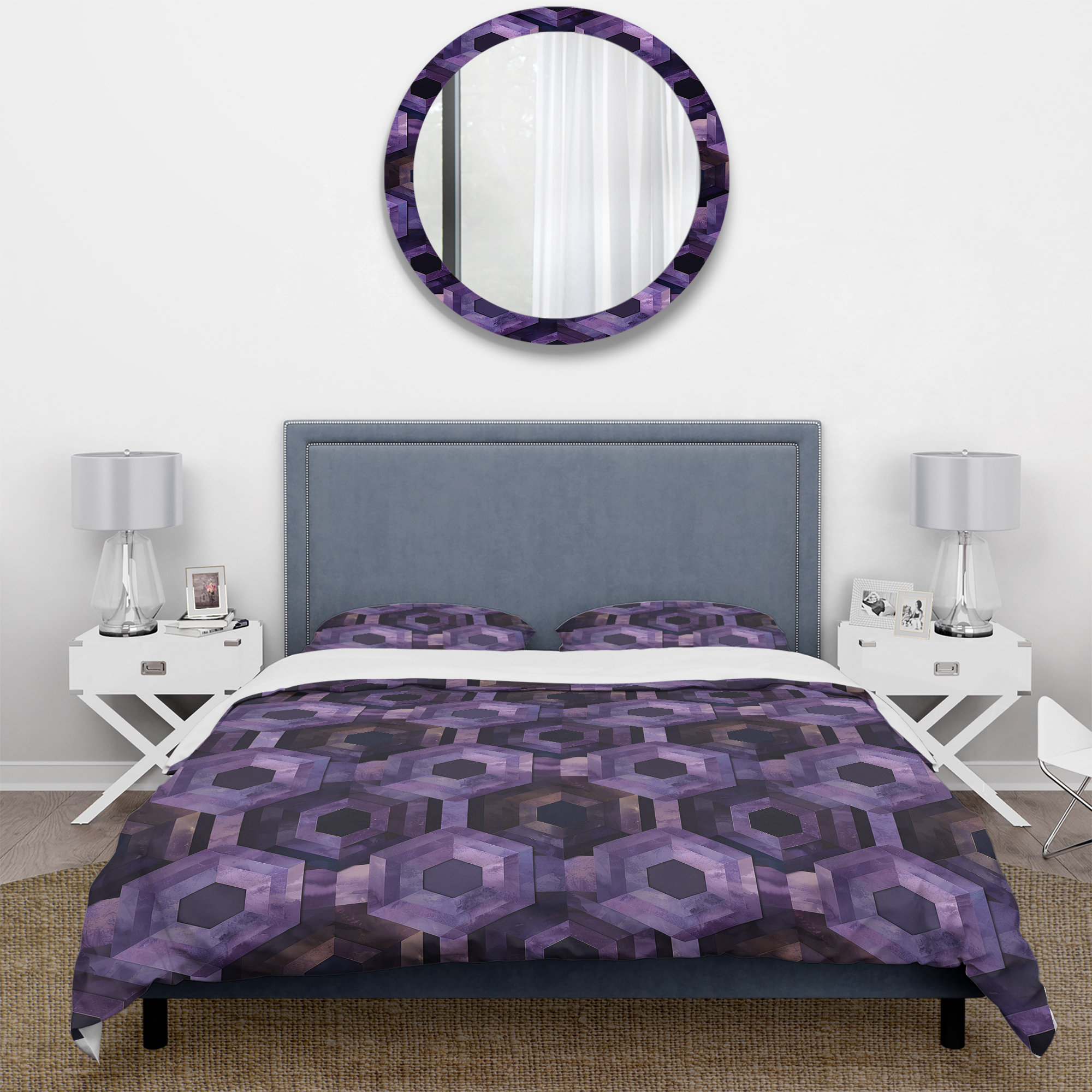 Design Art Purple Midcentury Hexagon - Midcentury Duvet Cover Set | Wayfair