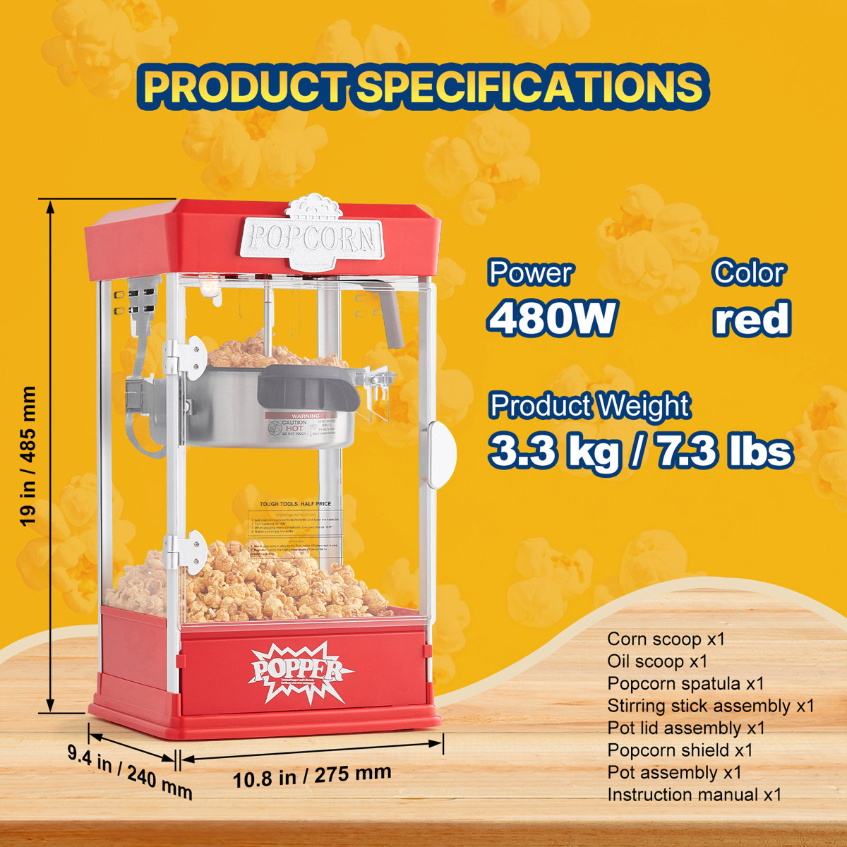 Stellweilan Tessberg Popcorn Popper Machine Tabletop Popcorn Maker 480W ...