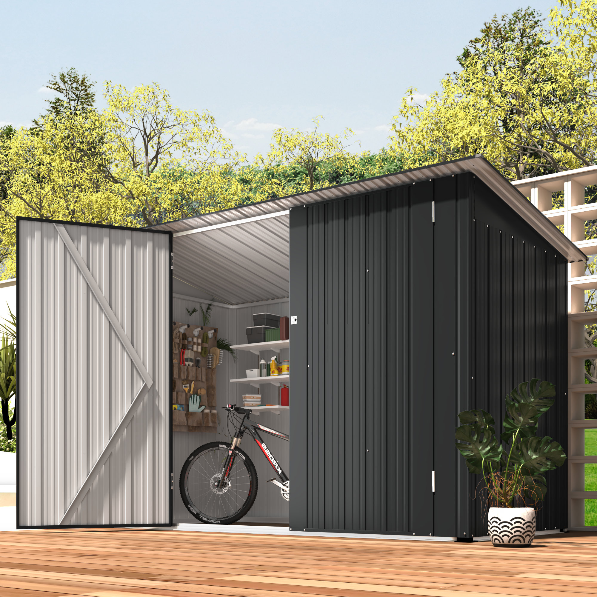 AECOJOY 7 ft. 6 in. W x 4 ft. D Metal Horizontal Storage Shed & Reviews ...