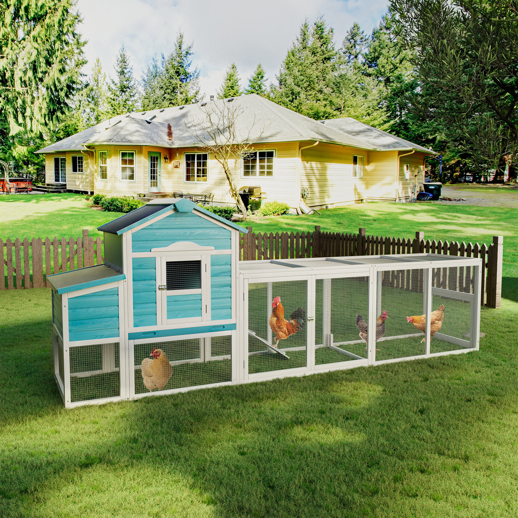 One Allium Way® Wooden Chicken Coop with Nesting Box and Free-Range ...