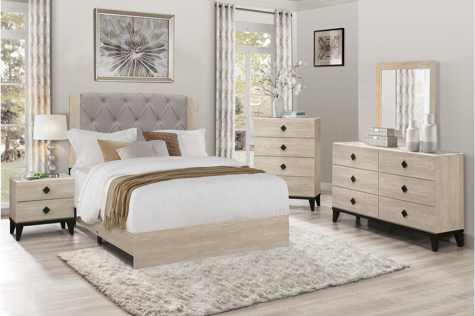 Latitude Run® Bedroom Set 5 Piece: Bed, Dresser, Mirror, Nightstand ...