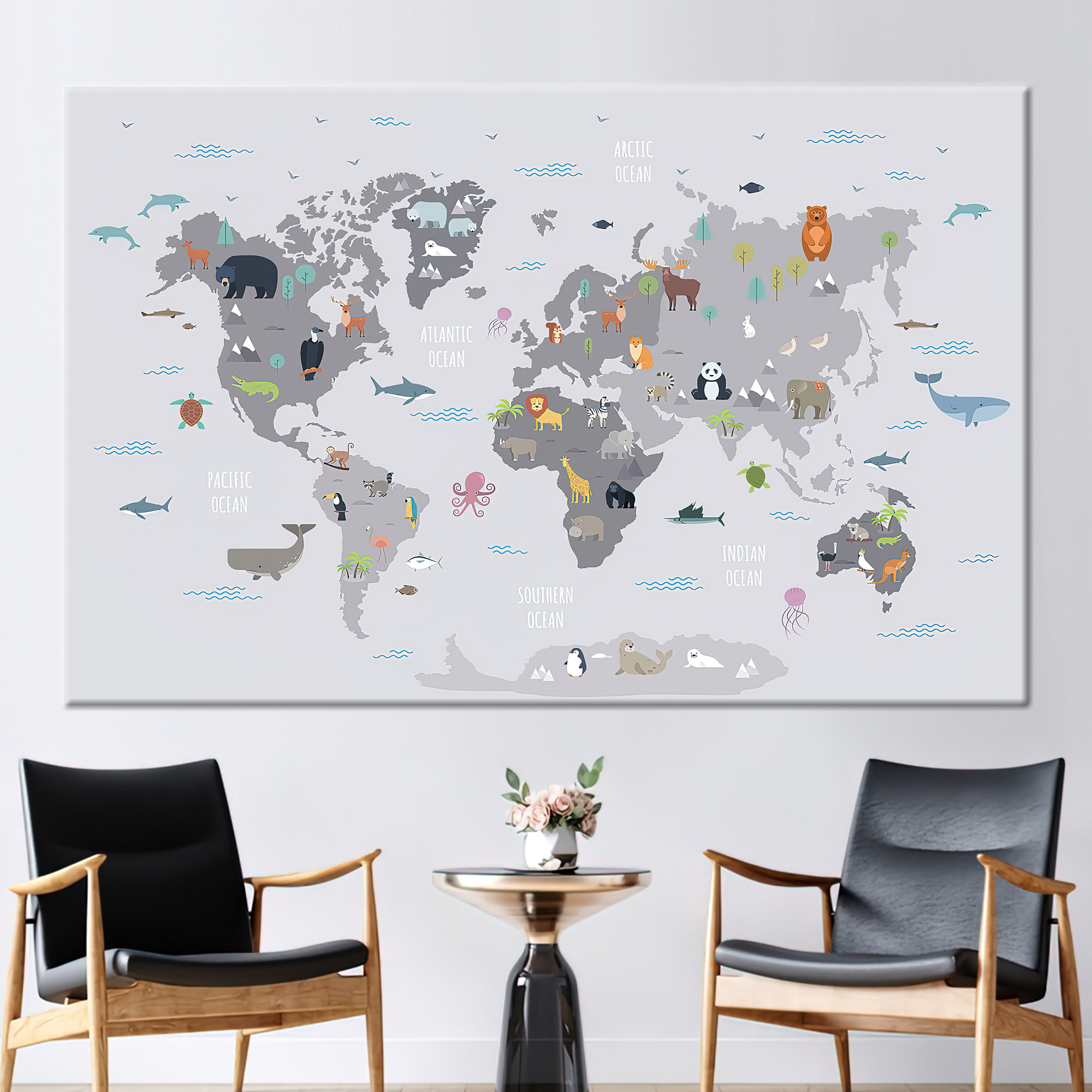Sunside Sails Kids Wall Decor, Kids Room Poster, World Map Wall Decor ...