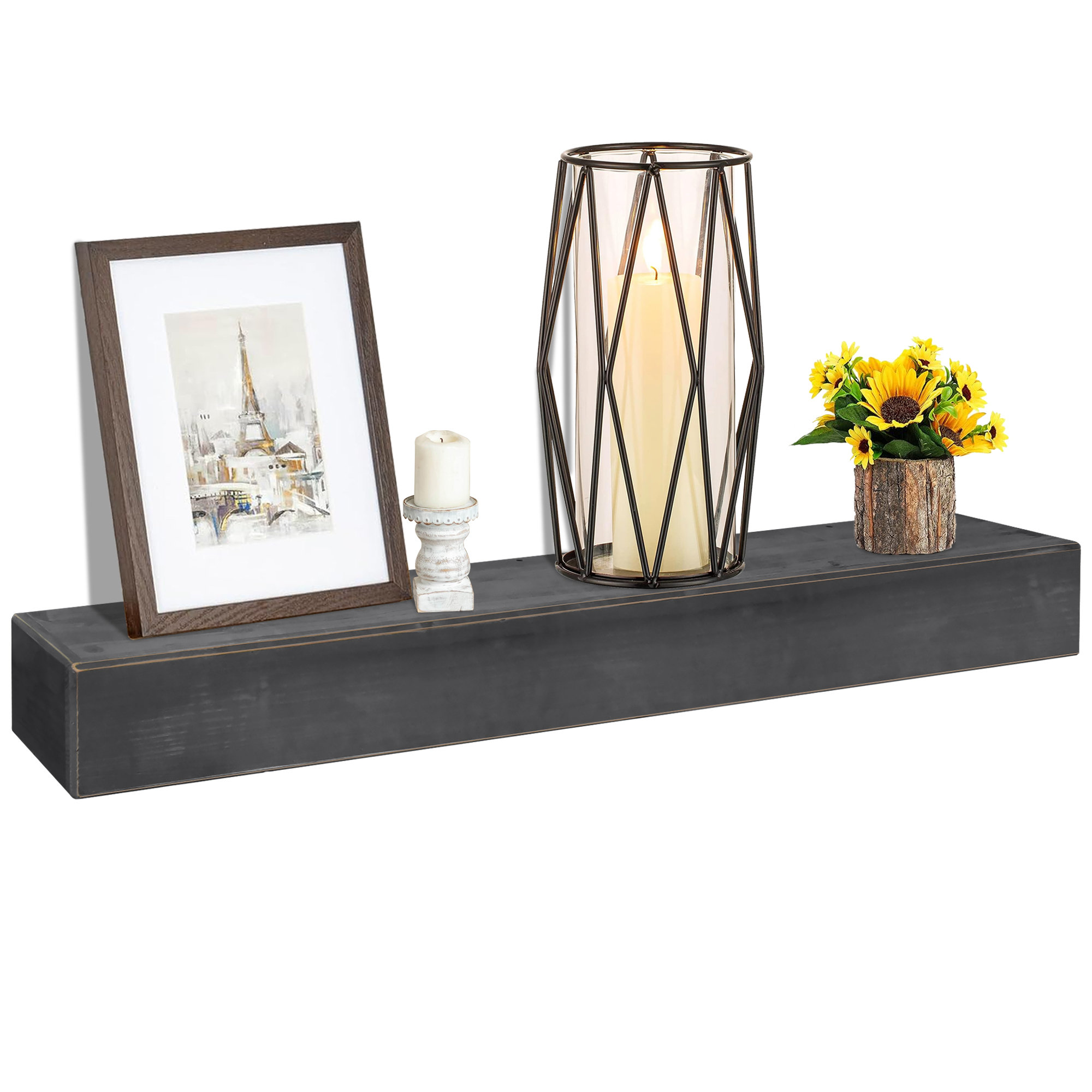 Ebern Designs Valleywood Rustic Wooden Floating Mantle Shelf for Wall ...