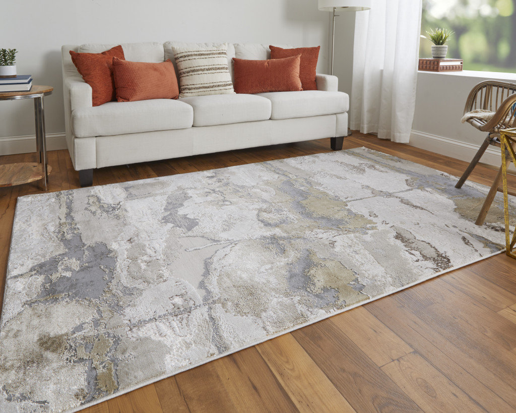 Wrought Studio™ 2' X 3' Gray Ivory And Gold Abstract Stain Resistant ...